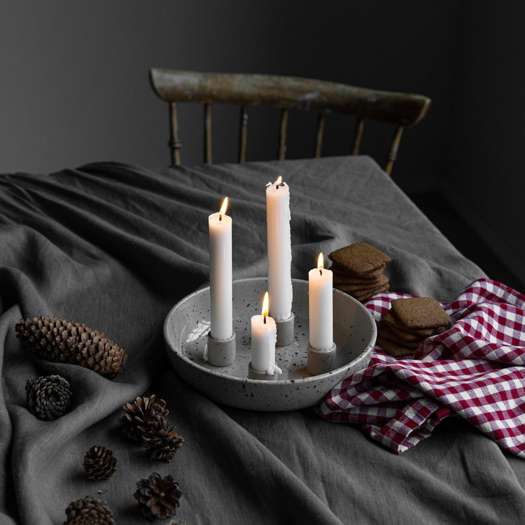 Advent Wreath, Four-fold Candle Bowl, Grey, Ceramic, for Four Candles ...