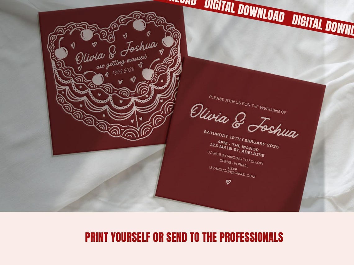 Vintage Heart Wedding Invitation Template | Digital Download | DIY ...
