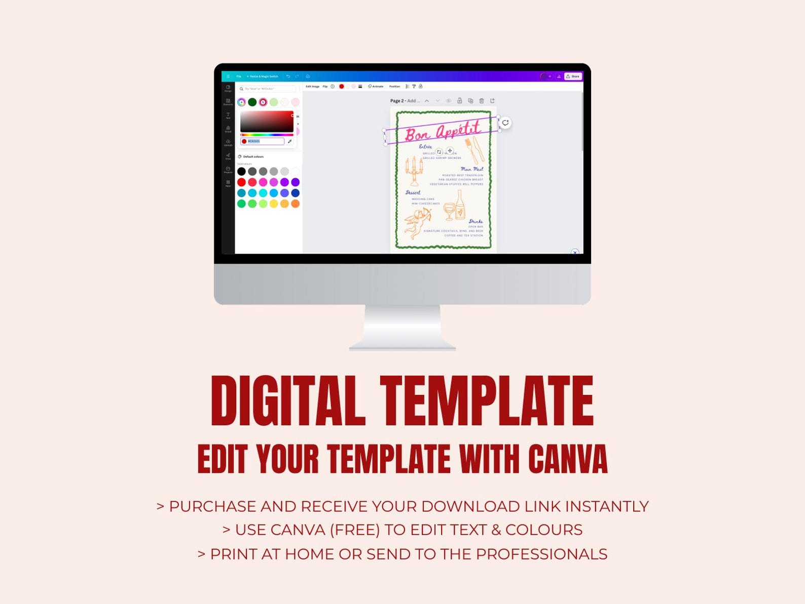 COOP Menu Template | Digital Download | DIY Canva Wedding Menu Template ...