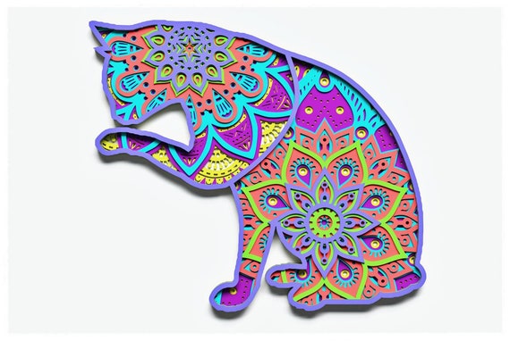 Cat Mandala Layered Design for Cutting Cat Mandala for Laser | Etsy