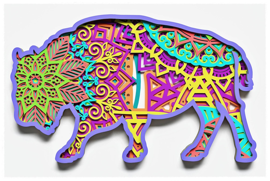 Bison Mandala Layered Design for Cutting, Bison Mandala for Laser and ...