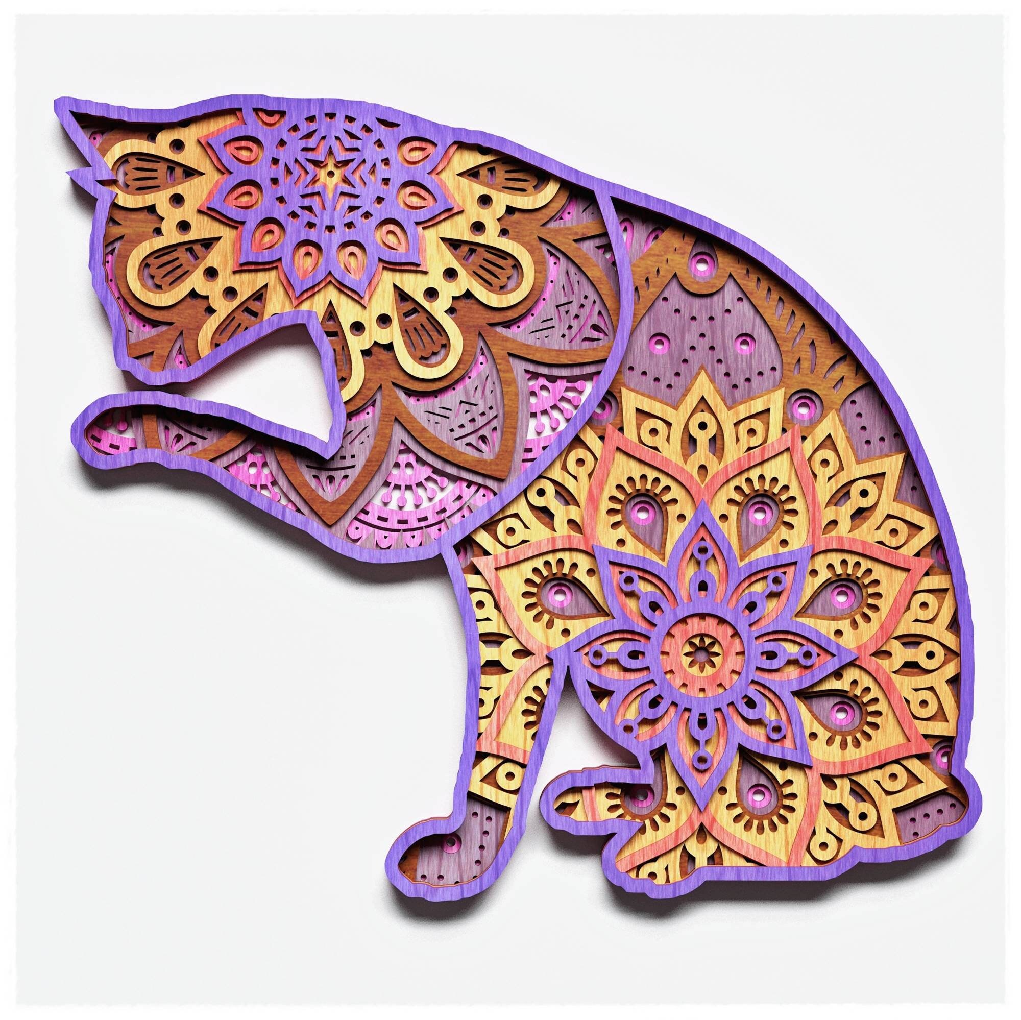 Cat Mandala Layered Design for Cutting, Cat Mandala for Laser and Paper ...
