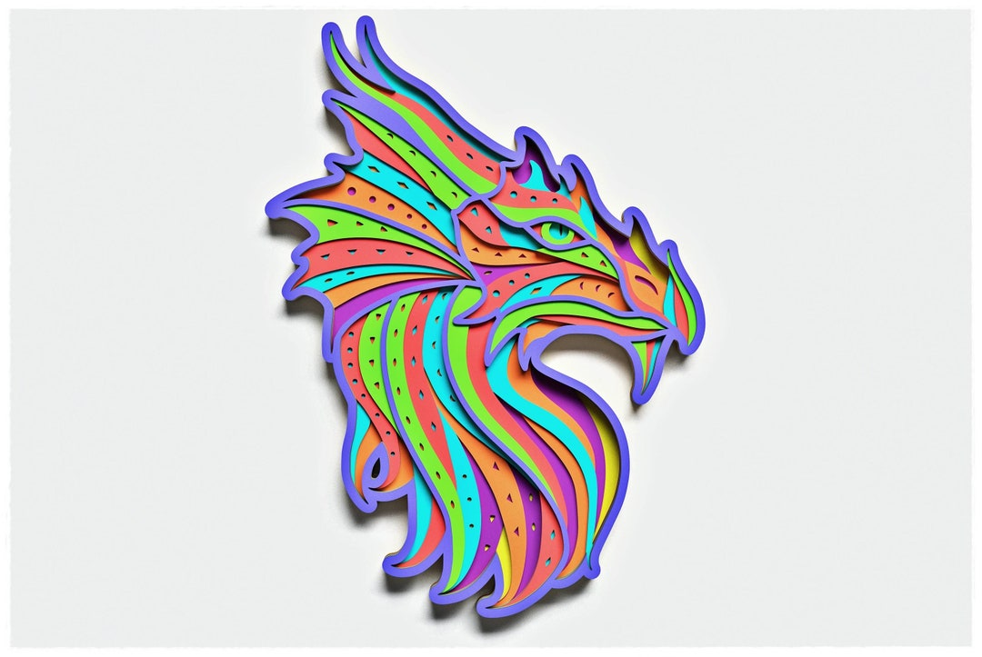 Dragon Head Layered Design for Cutting, Vector File for Laser and Paper ...