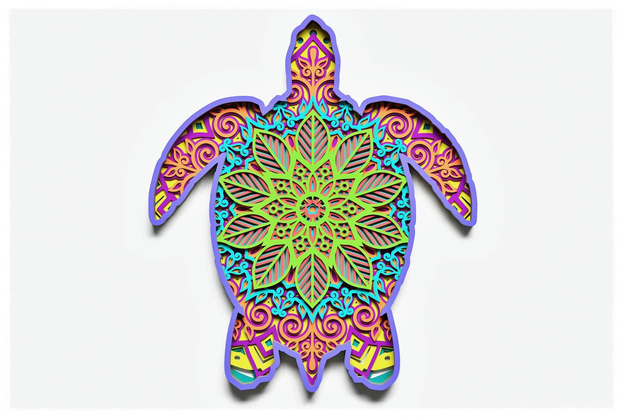 Turtle Mandala Layered Design for Cutting, Turtle Mandala for Laser and ...