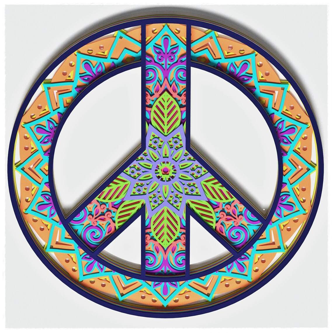 Peace Sign Layered Design for Cutting, Peace Sign Mandala for Laser and ...