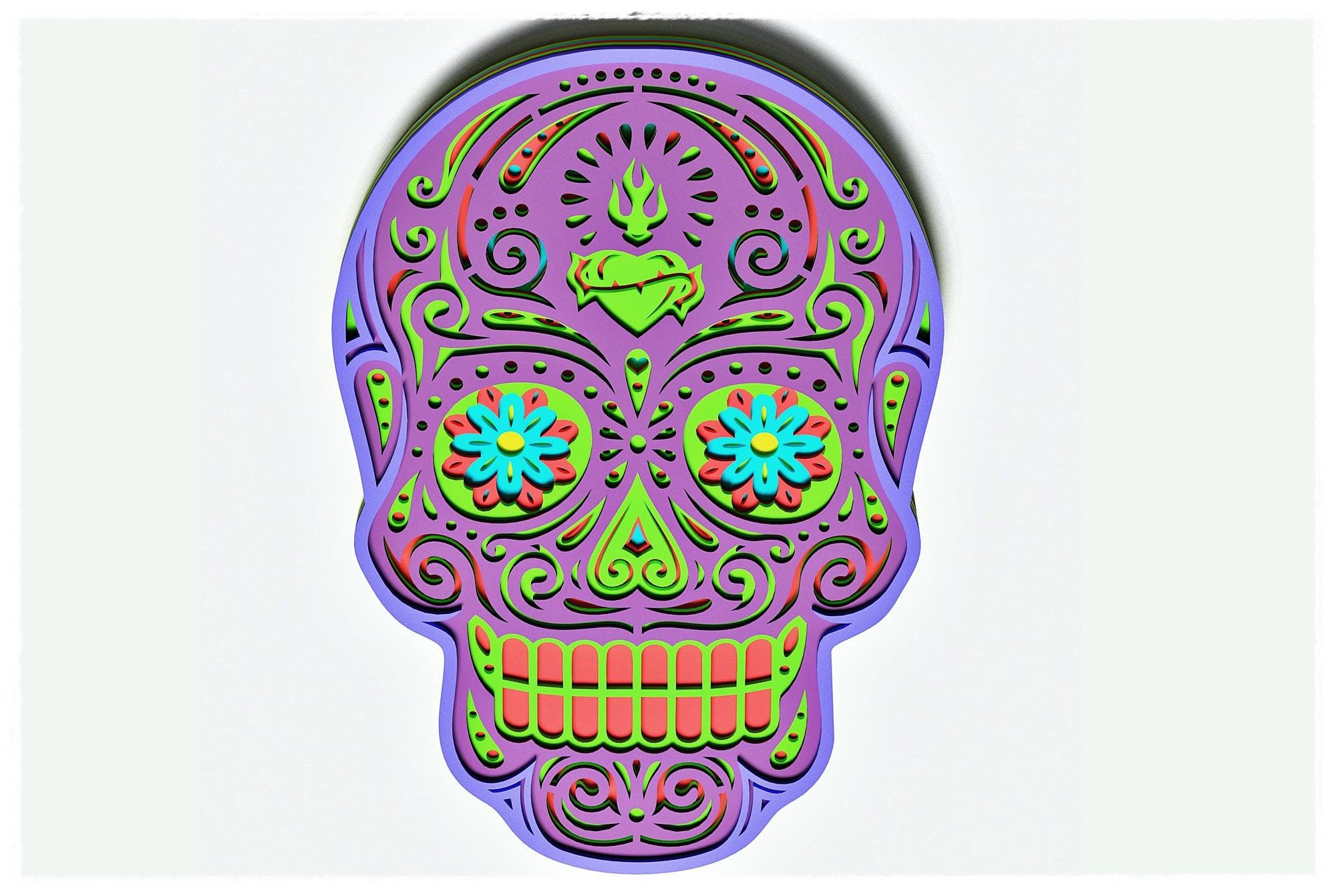 Sugar Skull V4 Layered Design for Cutting Sugar Skull Mandala - Etsy