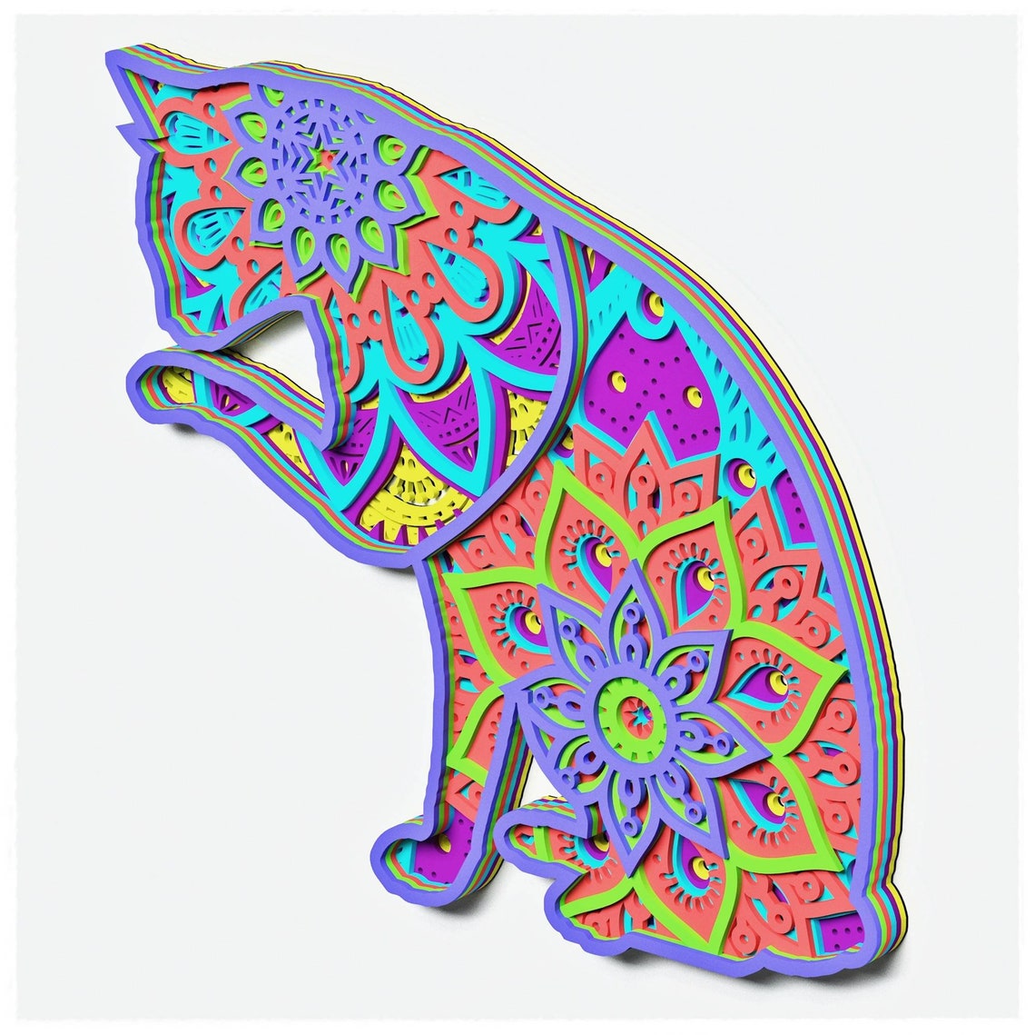 Cat Mandala Layered Design for Cutting Cat Mandala for Laser | Etsy