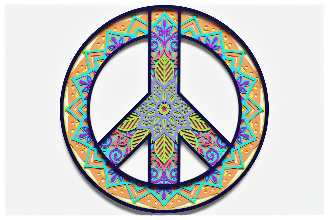 Peace Sign Layered Design for Cutting, Peace Sign Mandala for Laser and ...
