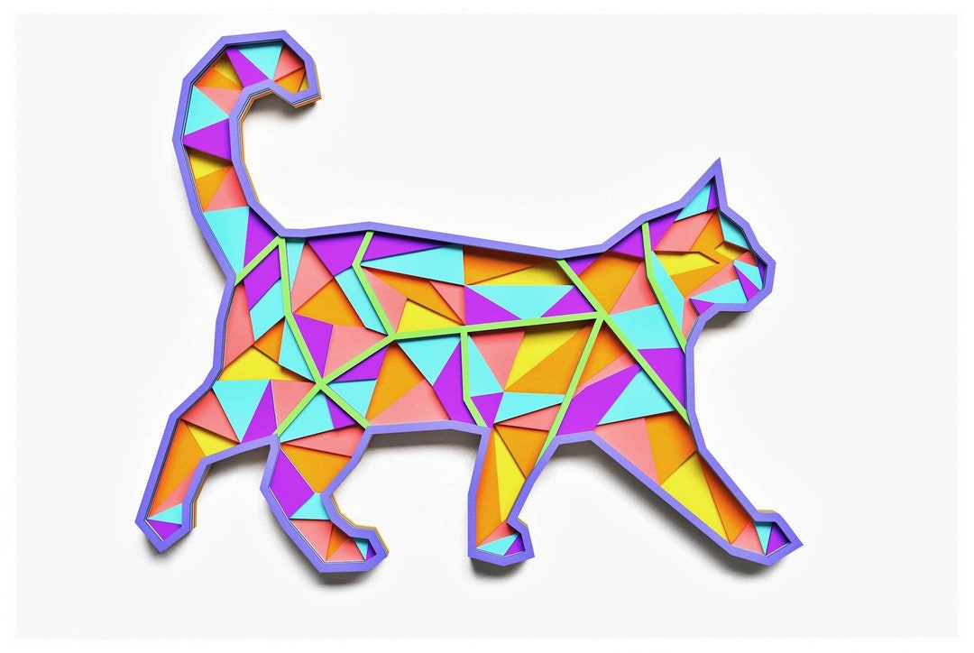 Geometric Cat Layered Design for Cutting, Cat Files for Laser and Paper ...
