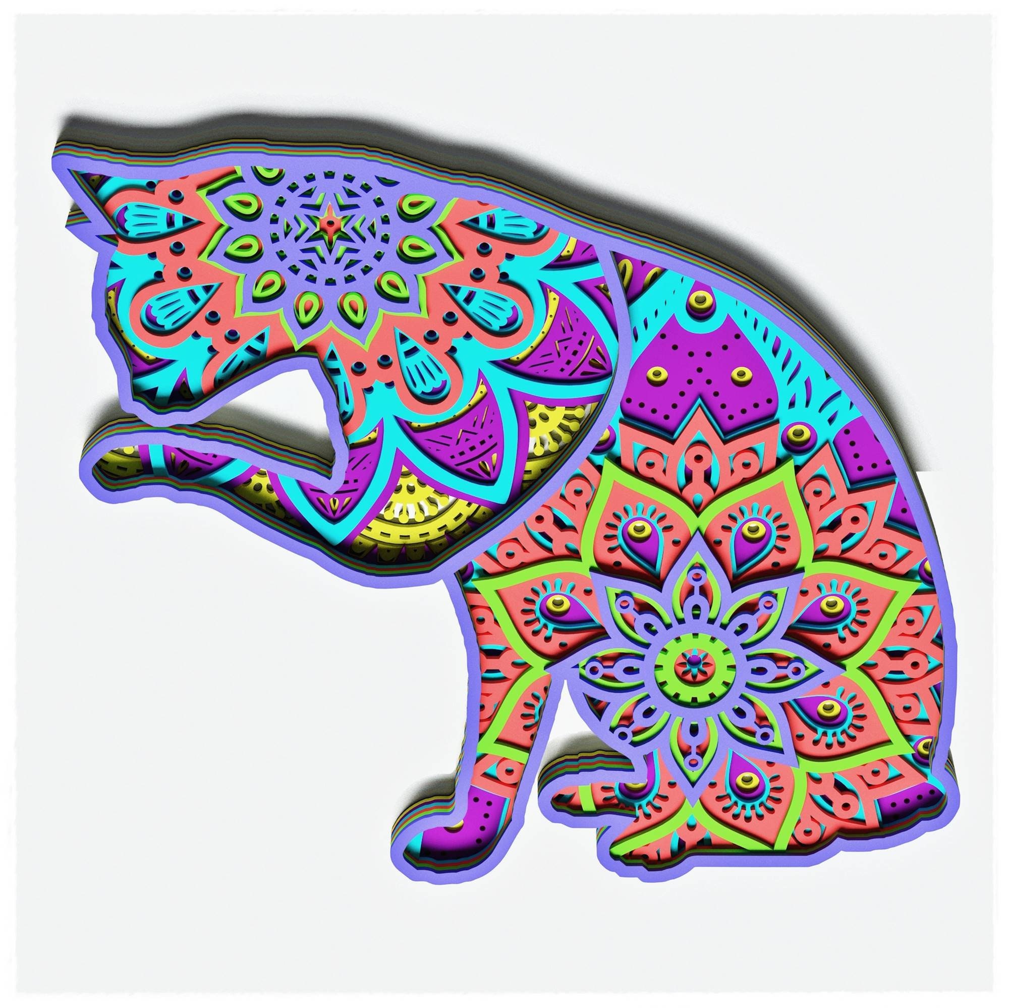 Cat Mandala Layered Design for Cutting Cat Mandala for Laser - Etsy