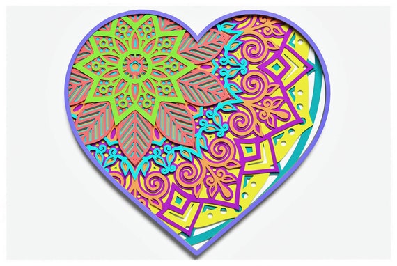 Heart Mandala Layered Design for Cutting Heart Mandala for | Etsy