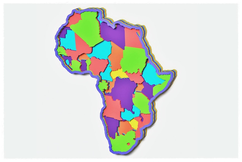 Africa Map Layered Design for Cutting, Vector File for Laser and Paper ...
