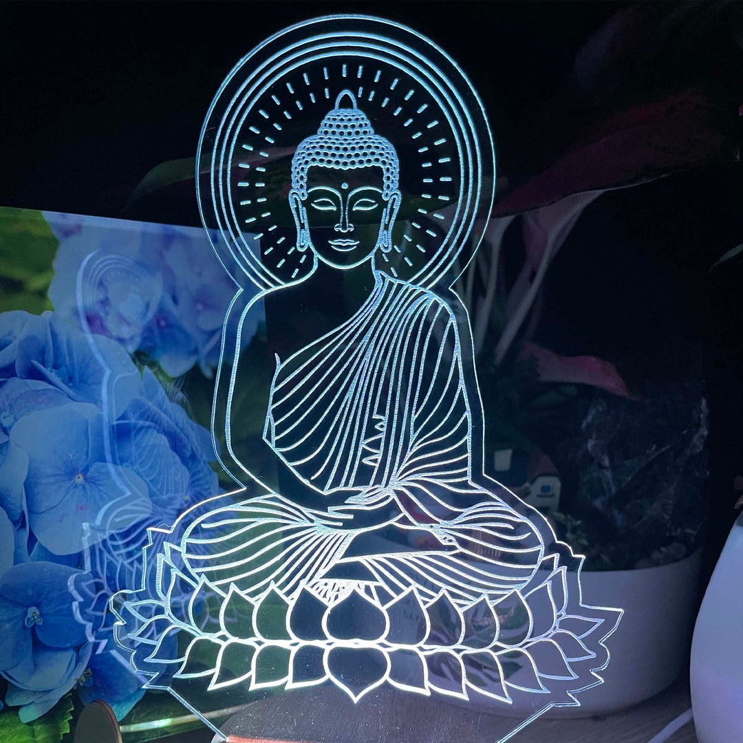 Statues Buddha Laser Cutting With Lamp Base 3D Night Lamp, Religion ...