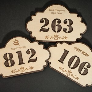 Personalized Wooden Room Number Sign, Custom Logo, Hotel Door Sign - Etsy