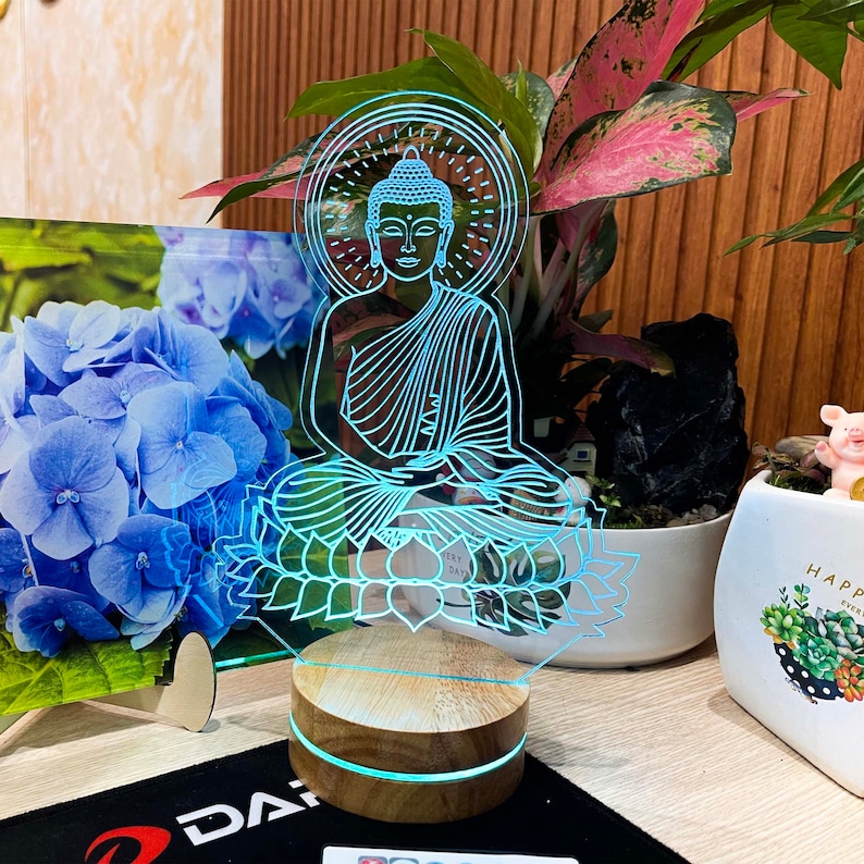 Statues Buddha Laser Cutting With Lamp Base 3D Night Lamp - Etsy