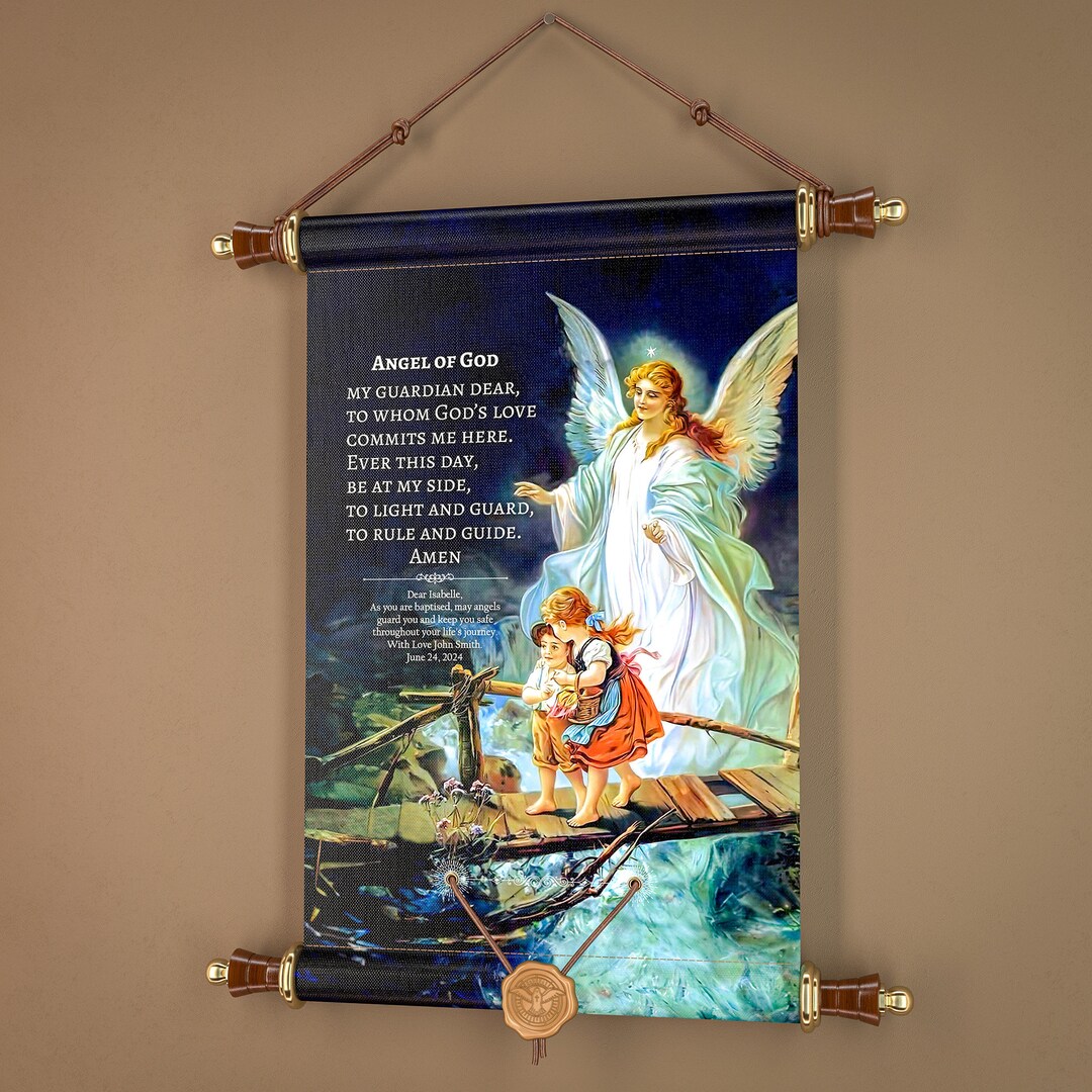 Baptism & Christening Canvas Wall Hanging Art, Guardian Angel Print,catholic Baby Dedication ...