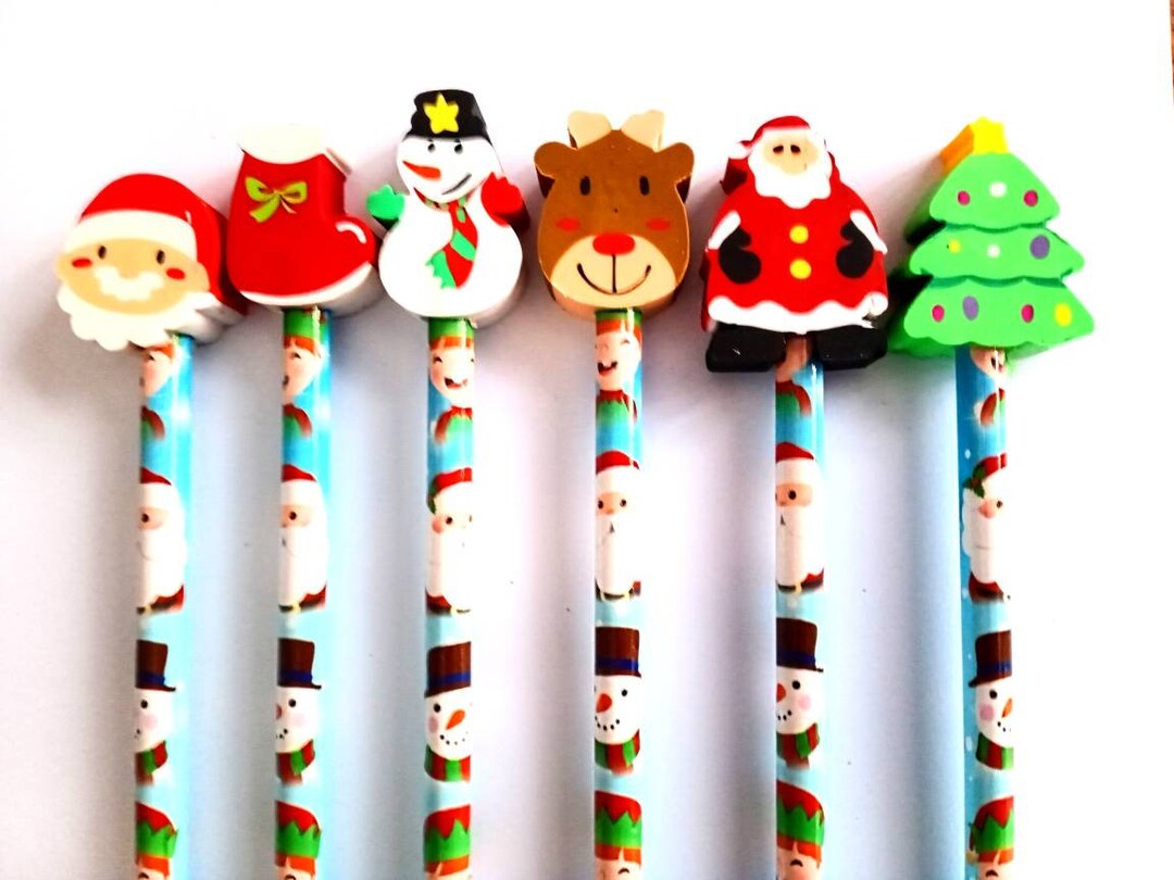 Novelty Christmas Pencils With Eraser Topper Girls Boys Kids - Etsy UK