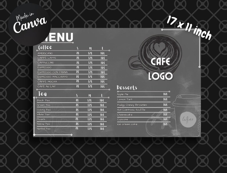 Editable Template Coffee House Cafe Menu Board Vintage Style | Etsy