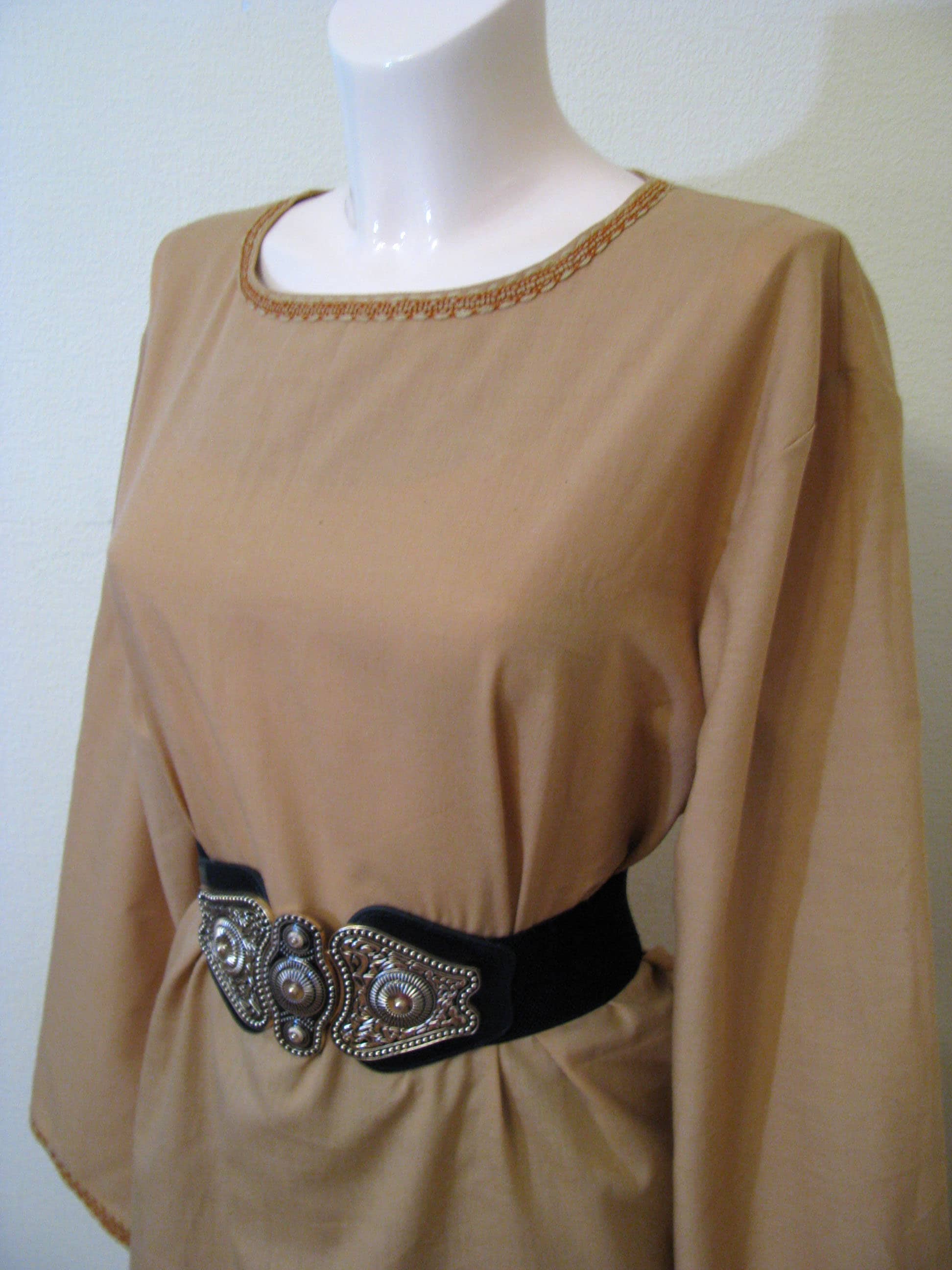 Beige Medieval Tunic for Women, Cotton Viking Shirt With Trim ...