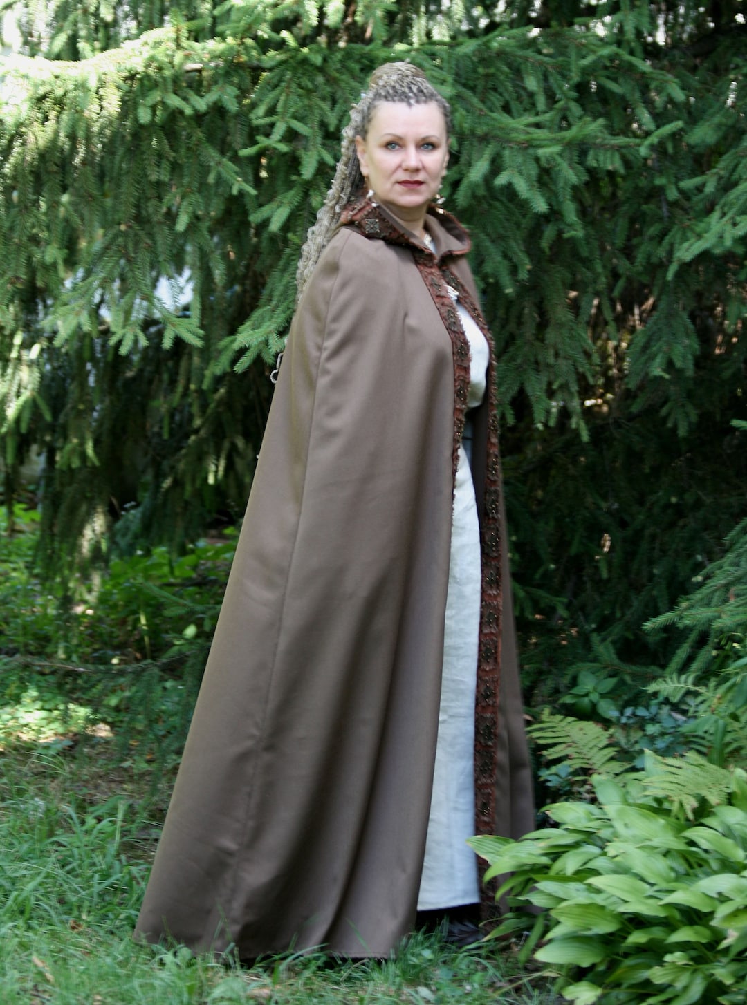 Brown Wool Hooded Cape With Golden Braid, Medieval LARP Cosplay - Etsy