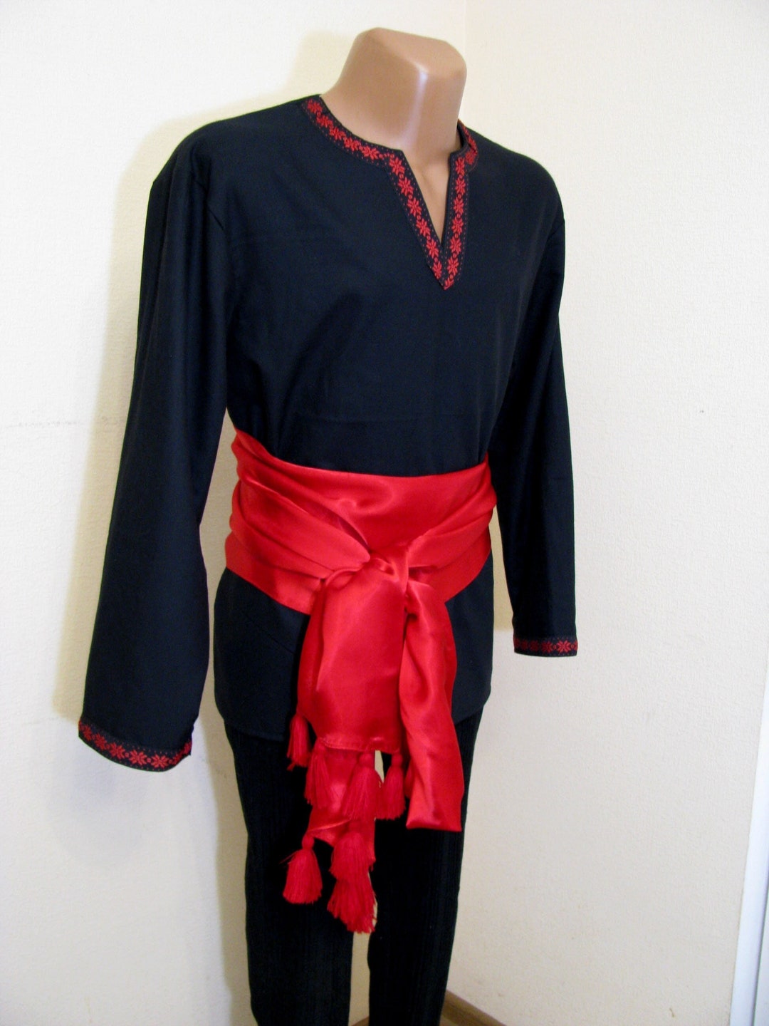Scarlet Red Pirate Sash With Tassels Extra Wide and Long Silk Belt ...