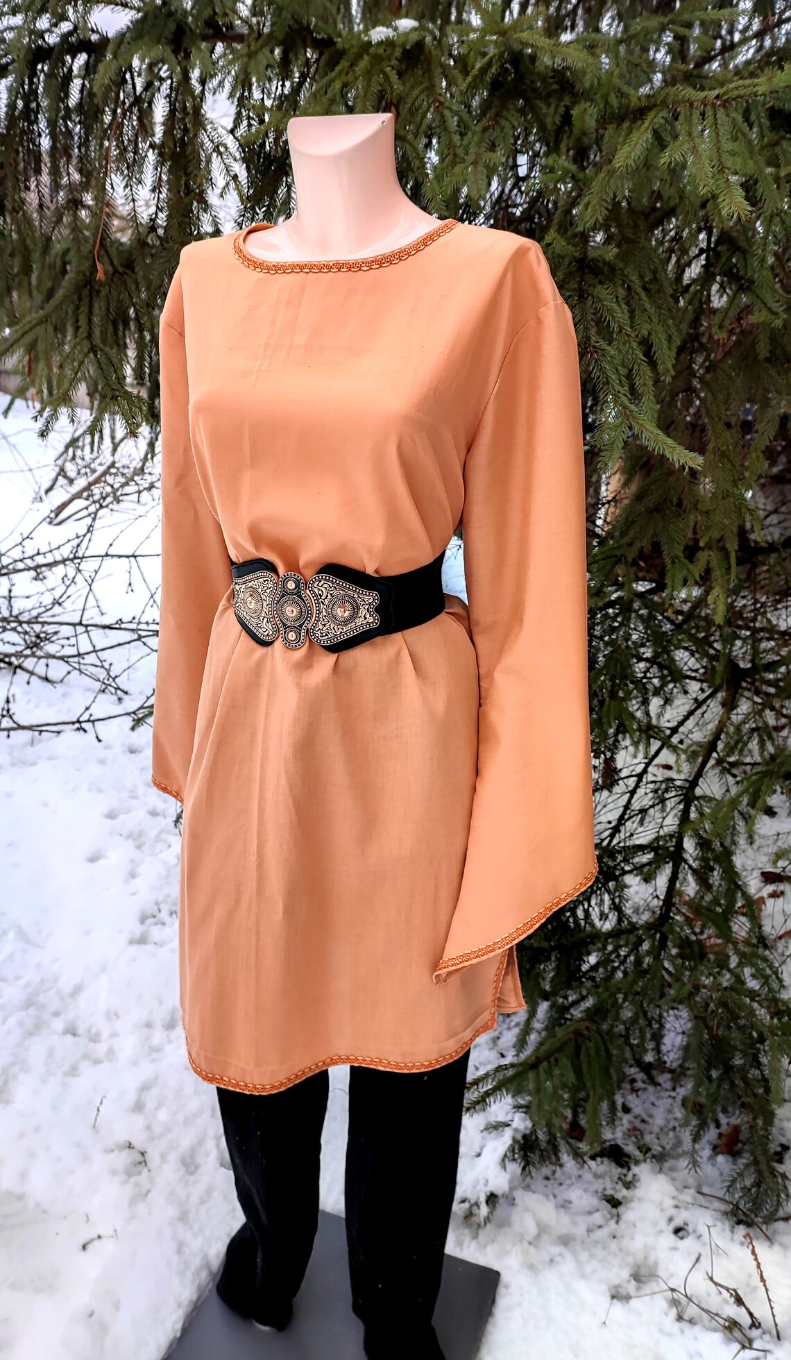 Beige Medieval Tunic for Women, Cotton Viking Shirt With Trim ...