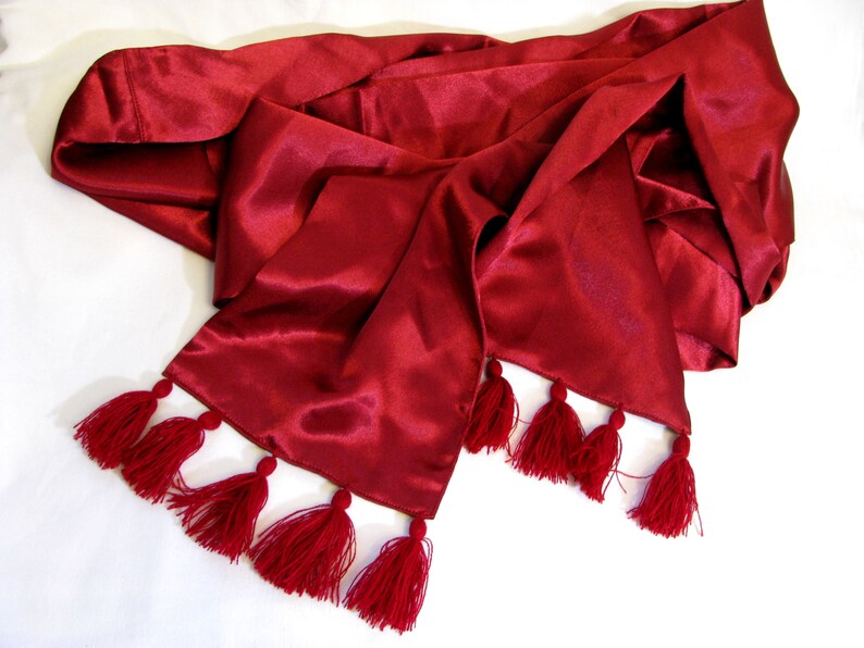 Crimson Red Pirate Sash With Tassels Extra Wide and Long Burgundy Silk ...