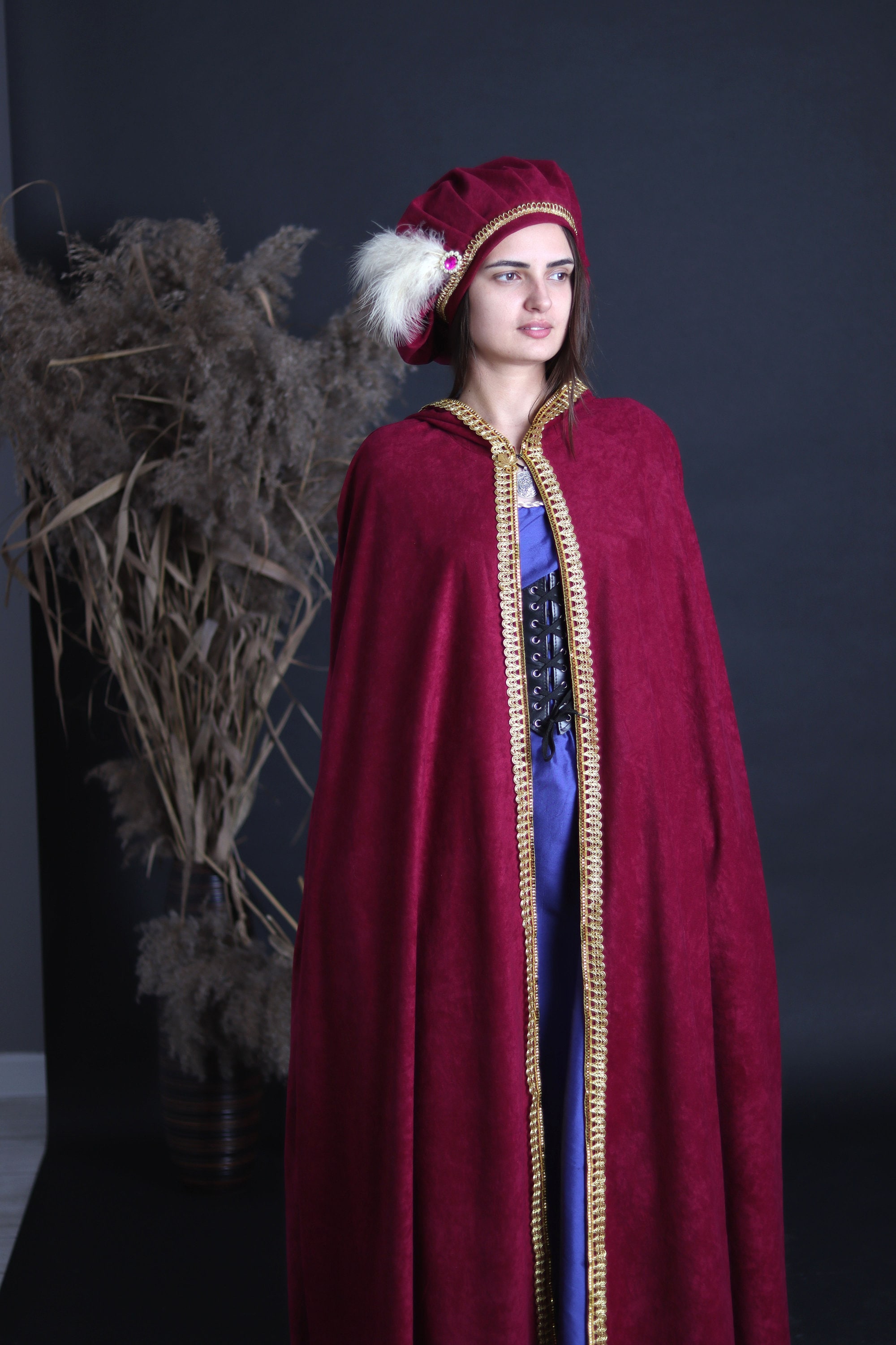 Red Medieval Floppy Hat With Pink Ostrich Feathers and Brooch - Etsy