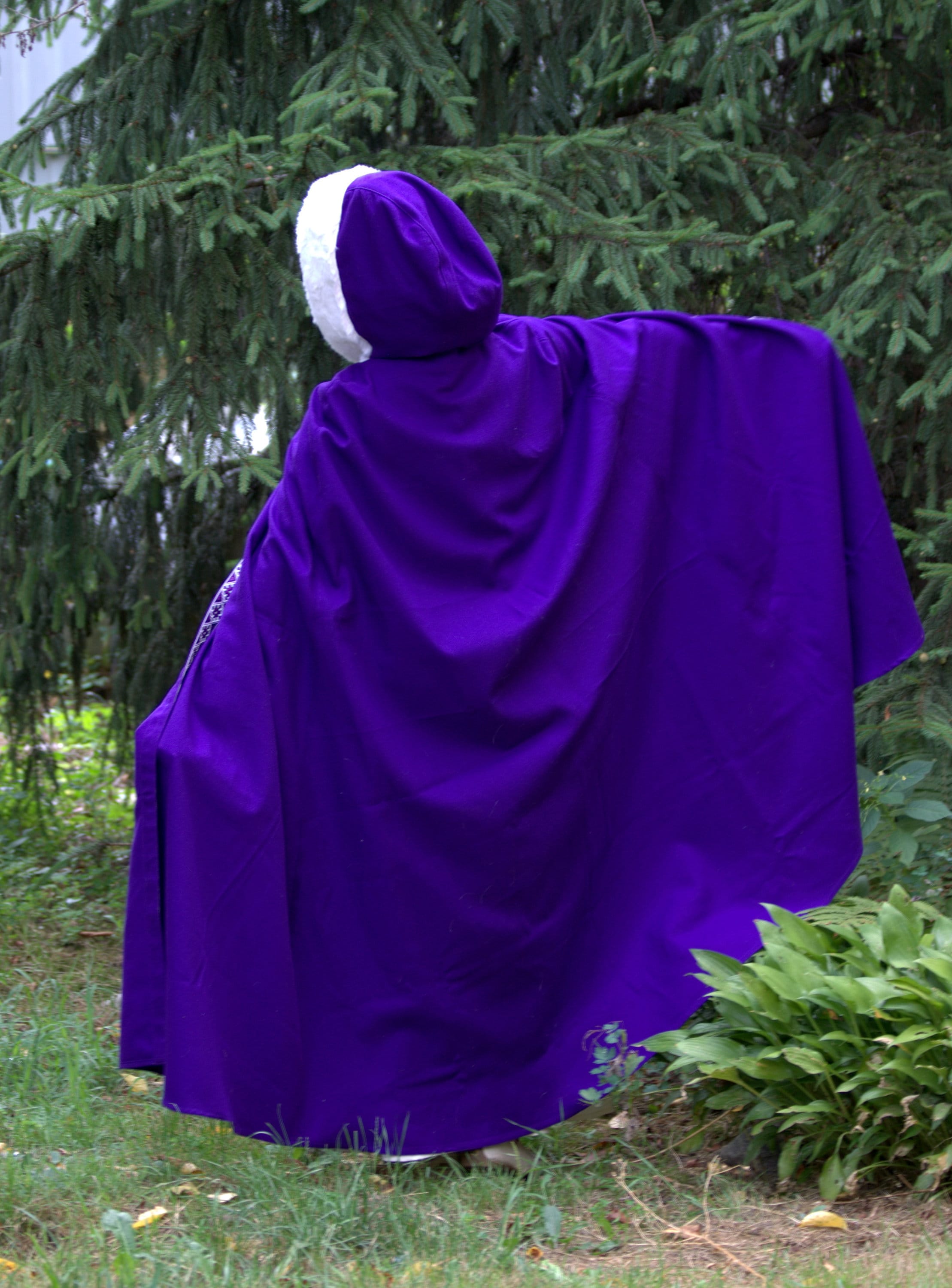 Purple Hooded Cape With Fantasy Trim Violet Medieval Cloak With White ...