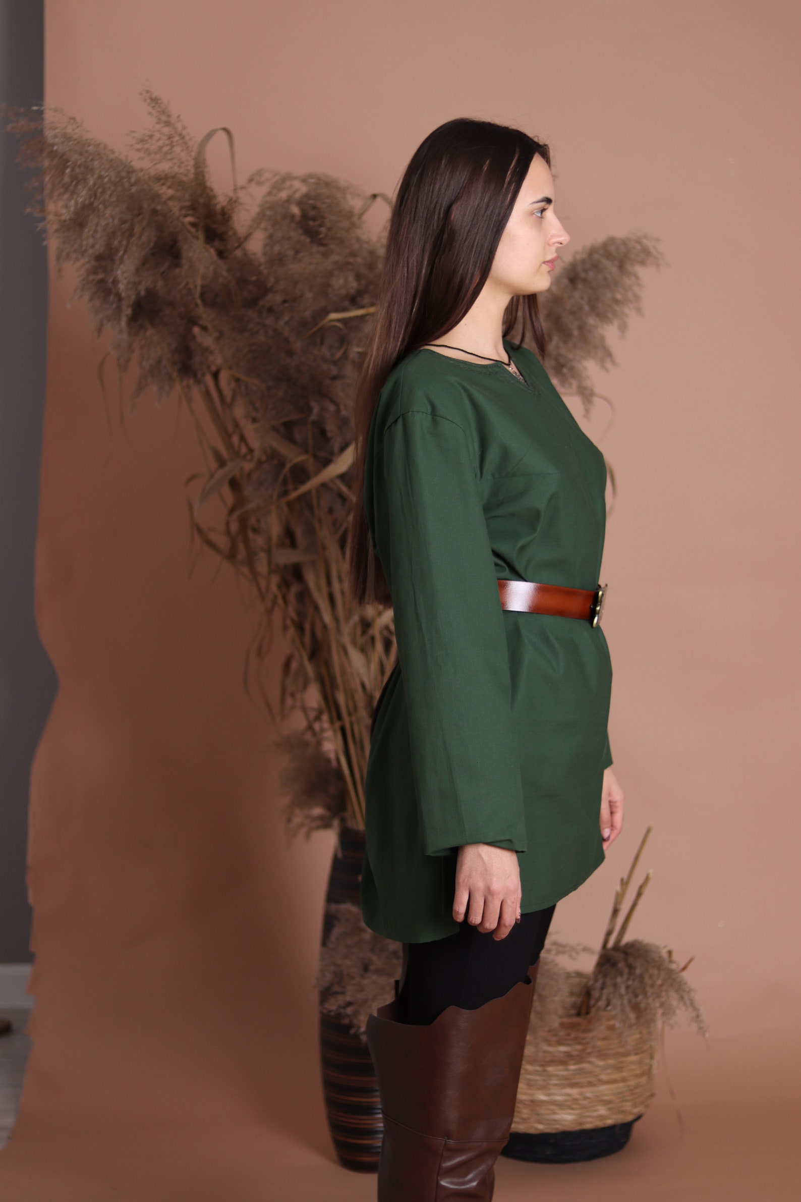 Green Medieval Tunic for Women Cotton Viking Shirt Hand - Etsy