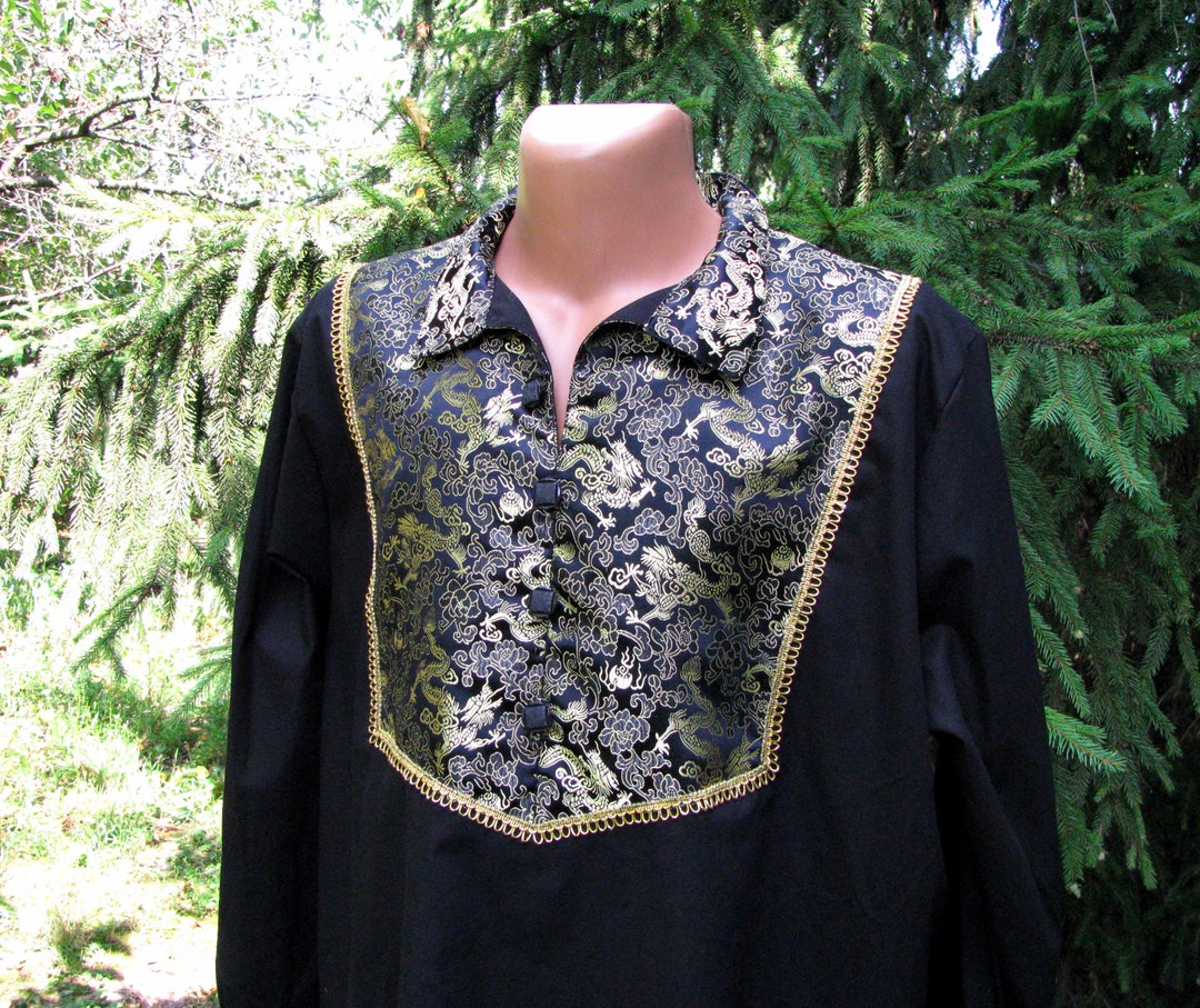 Black Cotton Viking Tunic, Gold Dragon Brocade, LARP Costume - Etsy