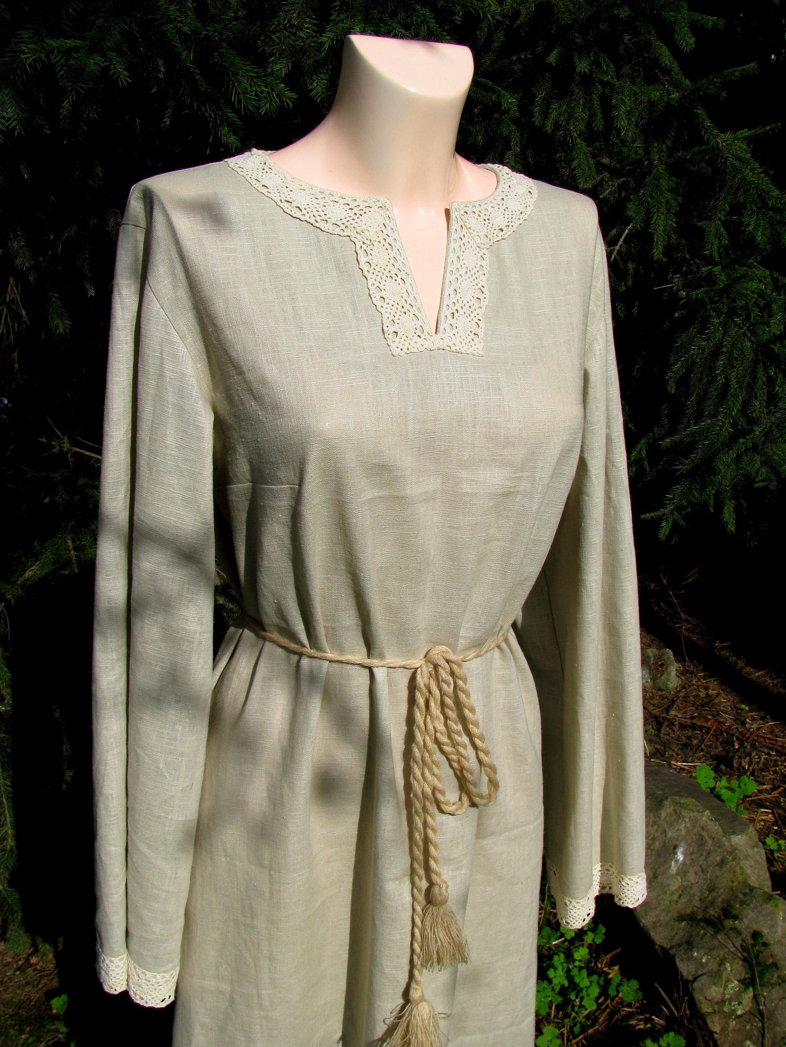 Viking Linen Underdress Long Medieval Tunic Dress Pagan Organic Robe ...