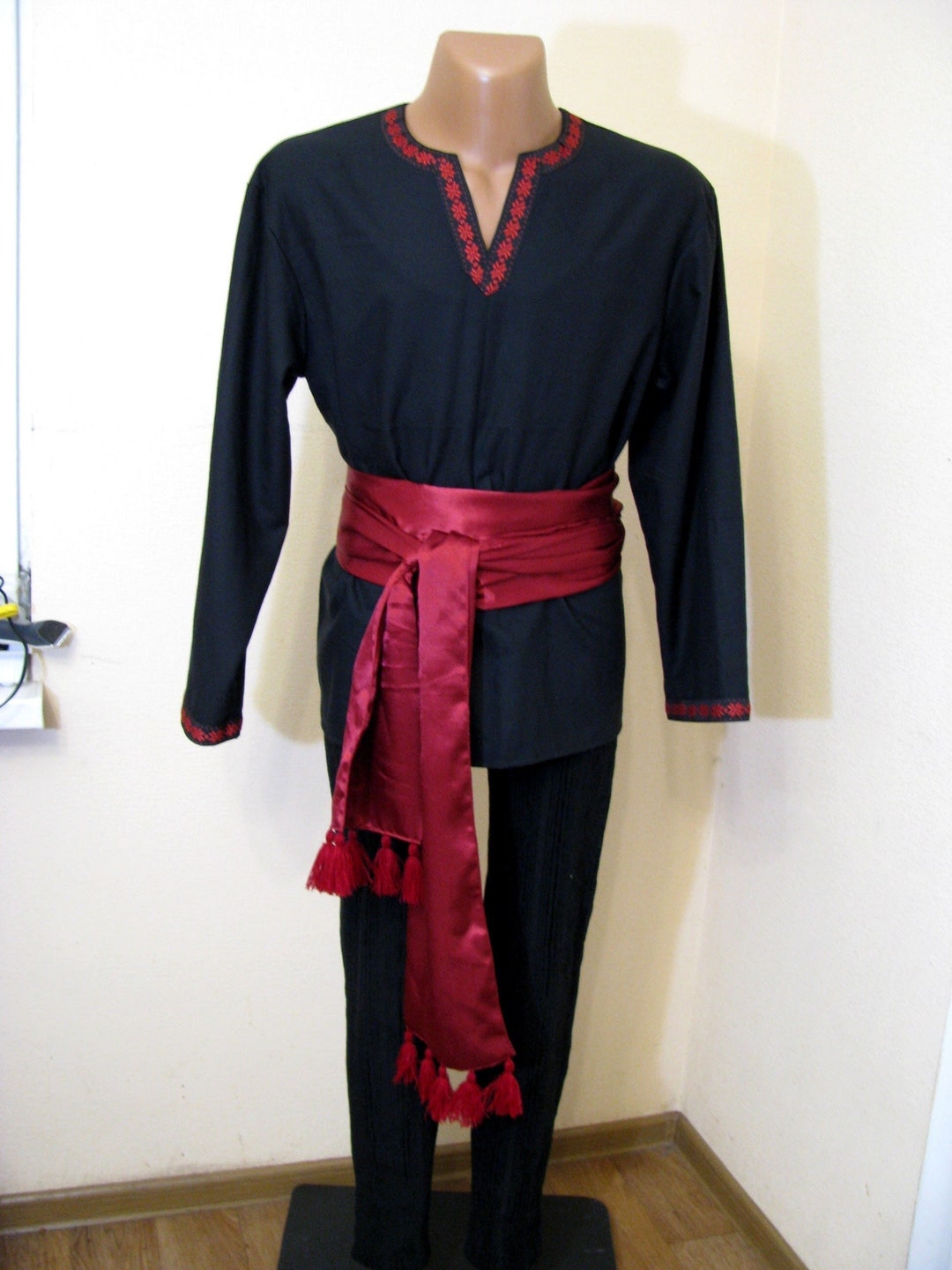 Crimson Red Pirate Sash With Tassels Extra Wide and Long Burgundy Silk ...