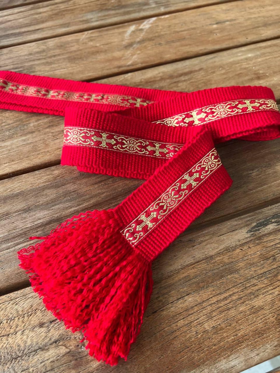 NEW! Christian Belt, Prayer Belt, Red and Gold Hand Woven Sash ...