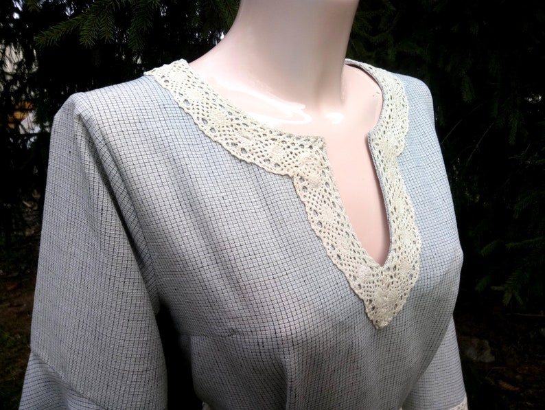 Gray Viking Dress Long Medieval Robe With Lace Organic Wool | Etsy
