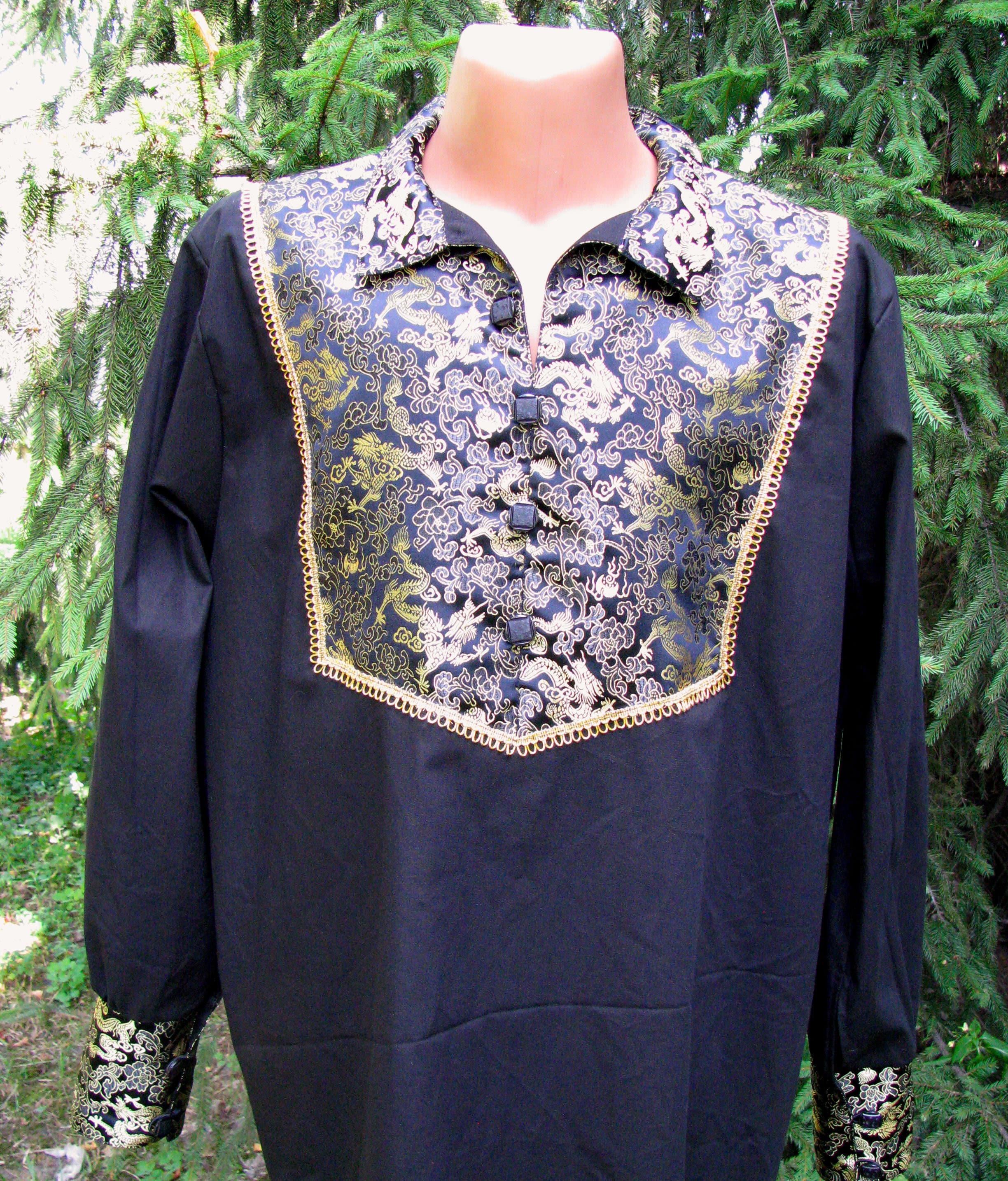 Viking Jarl's Shirt, Black & Gold Royal Tunic, Medieval Costume, Cotton ...