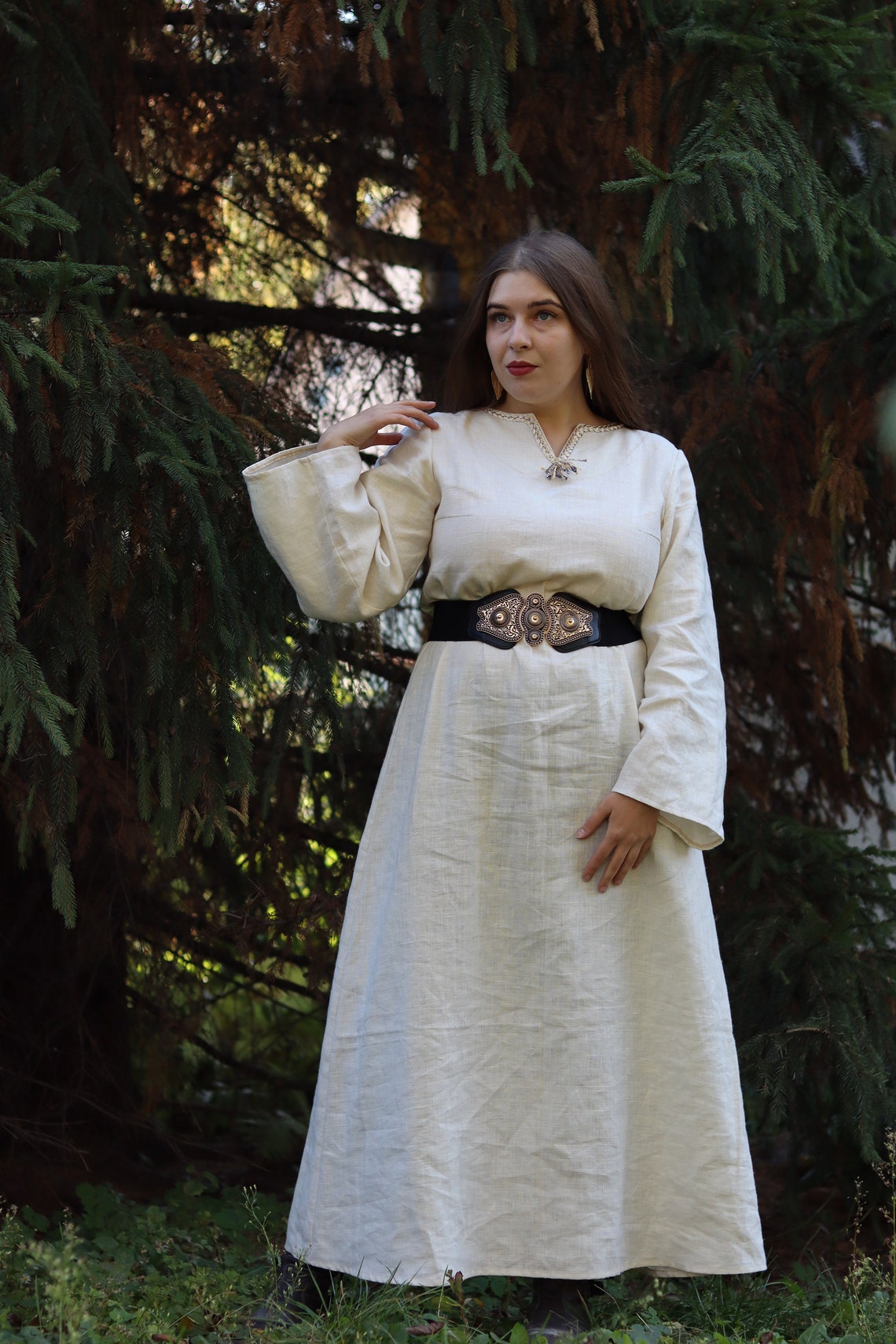 Viking Linen Kirtle Dress Long Medieval Linen Underdress Pagan - Etsy