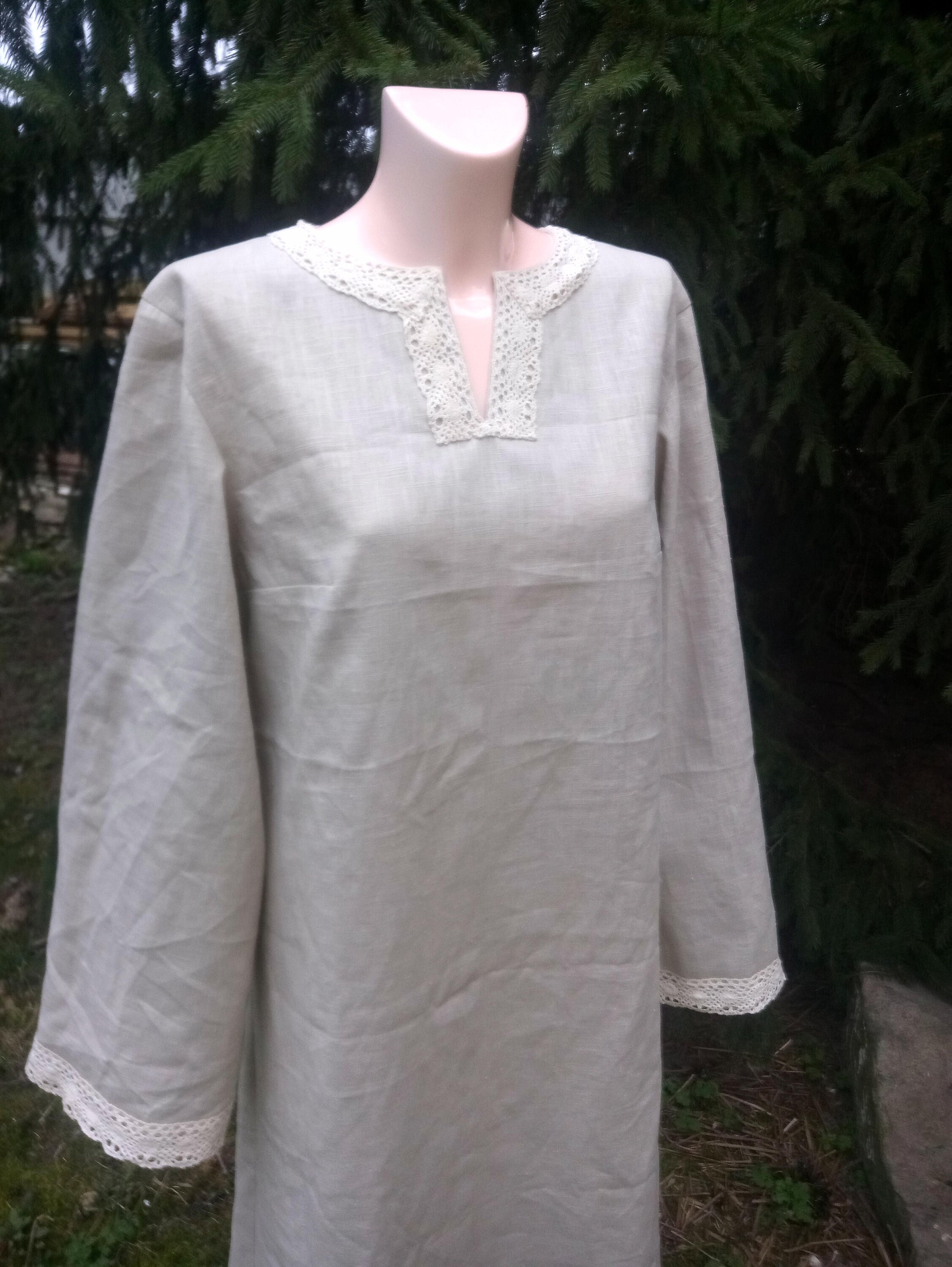 Viking Linen Underdress Long Medieval Tunic Dress Pagan Organic Robe ...