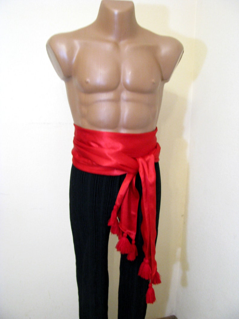 Scarlet Red Pirate Sash With Tassels Extra Wide and Long Silk Belt ...