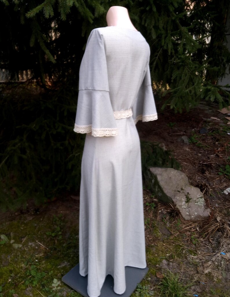 Gray Viking Dress Long Medieval Robe With Lace Organic Wool | Etsy