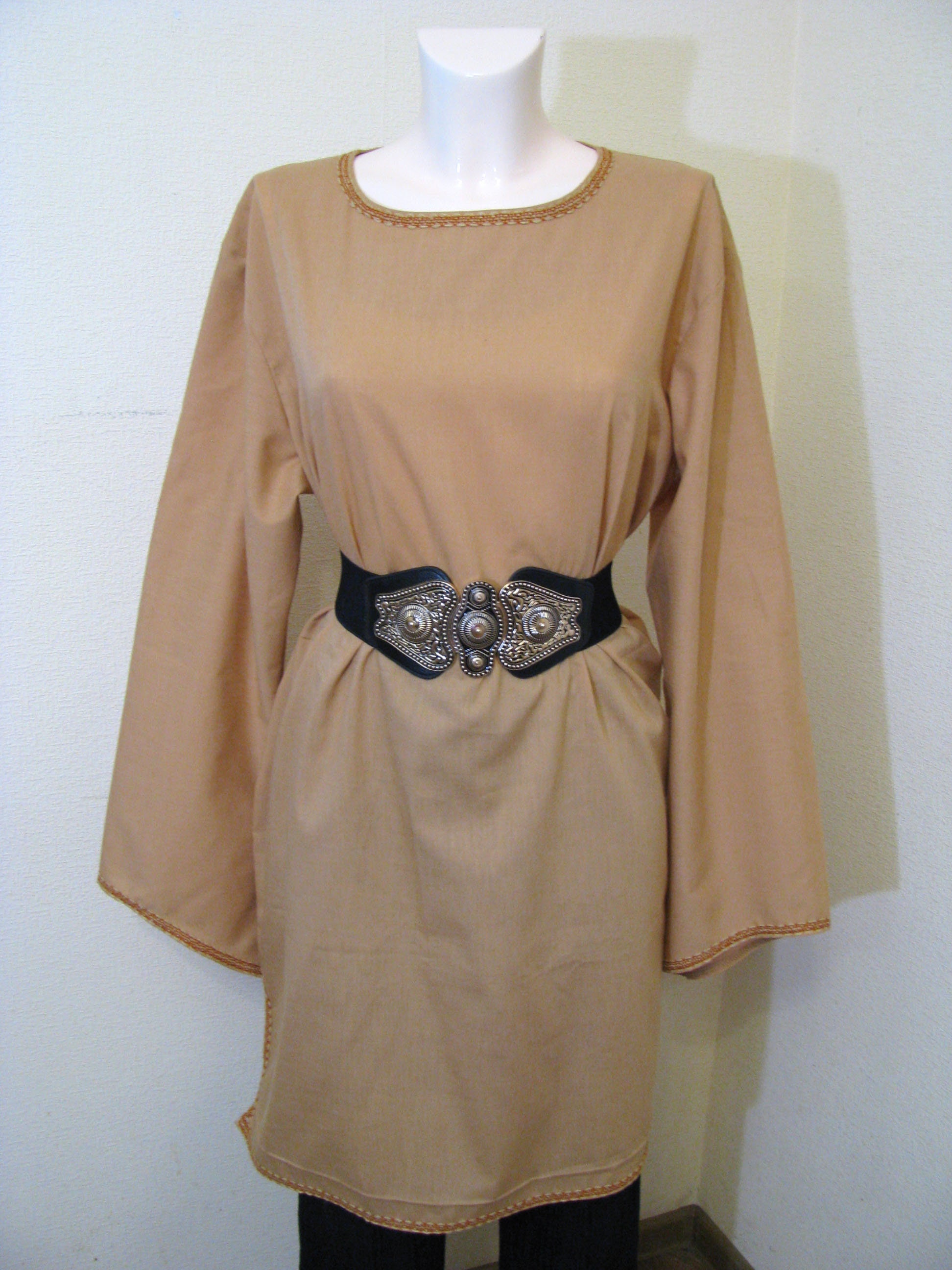 Beige Medieval Tunic for Women, Cotton Viking Shirt With Trim ...