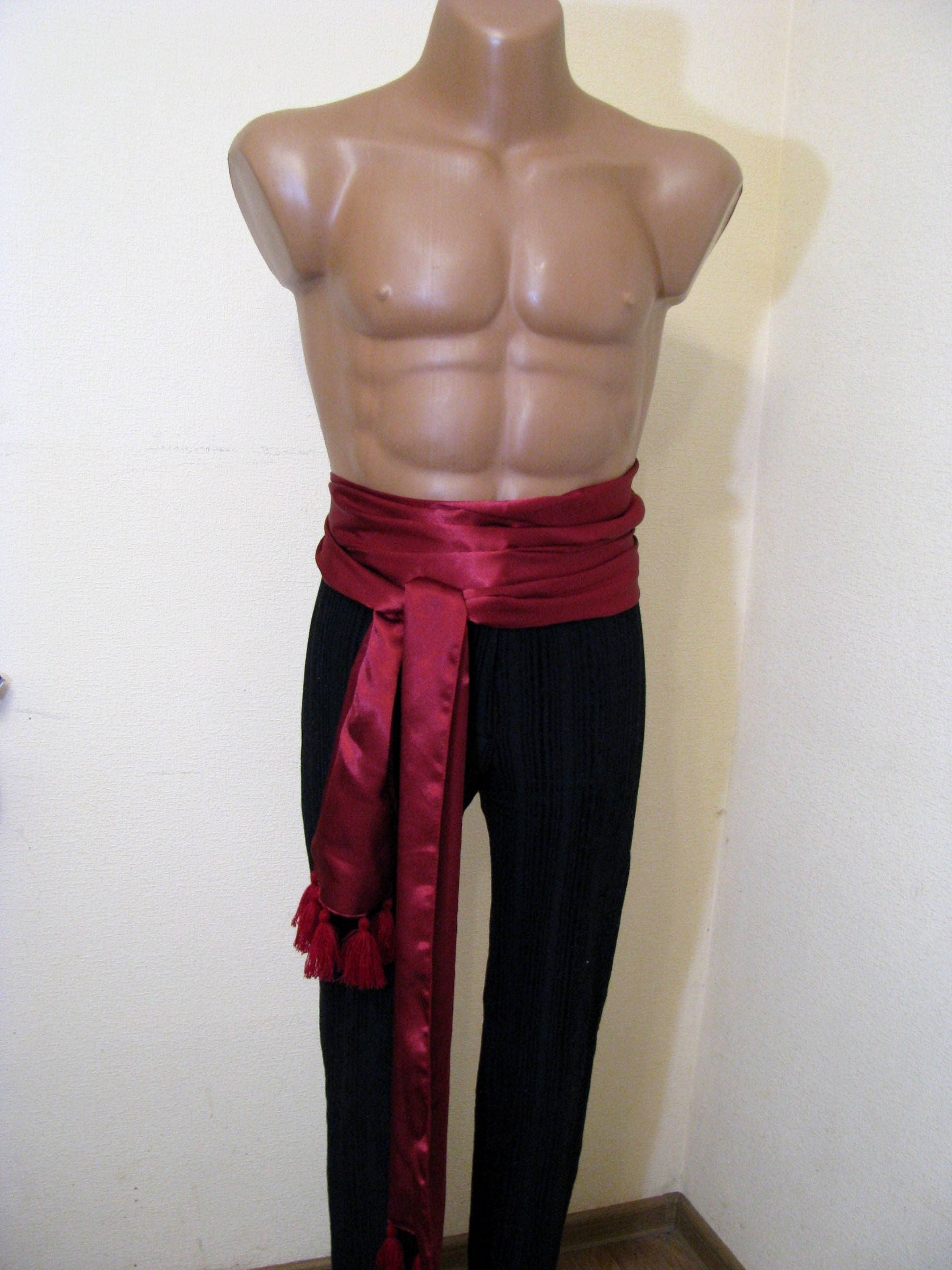 Crimson Red Pirate Sash With Tassels Extra Wide and Long Burgundy Silk ...