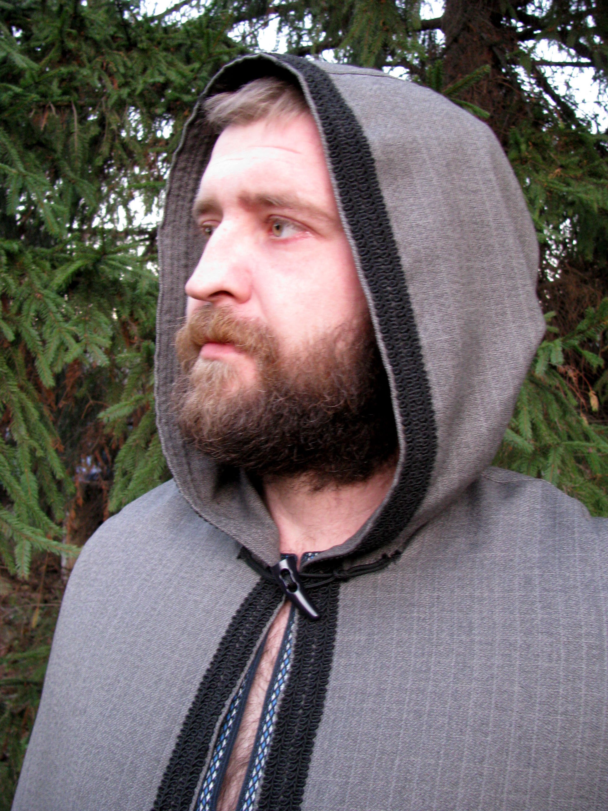 Medieval Cloak for Men Gray Wool Hooded Cape With Black Trim - Etsy