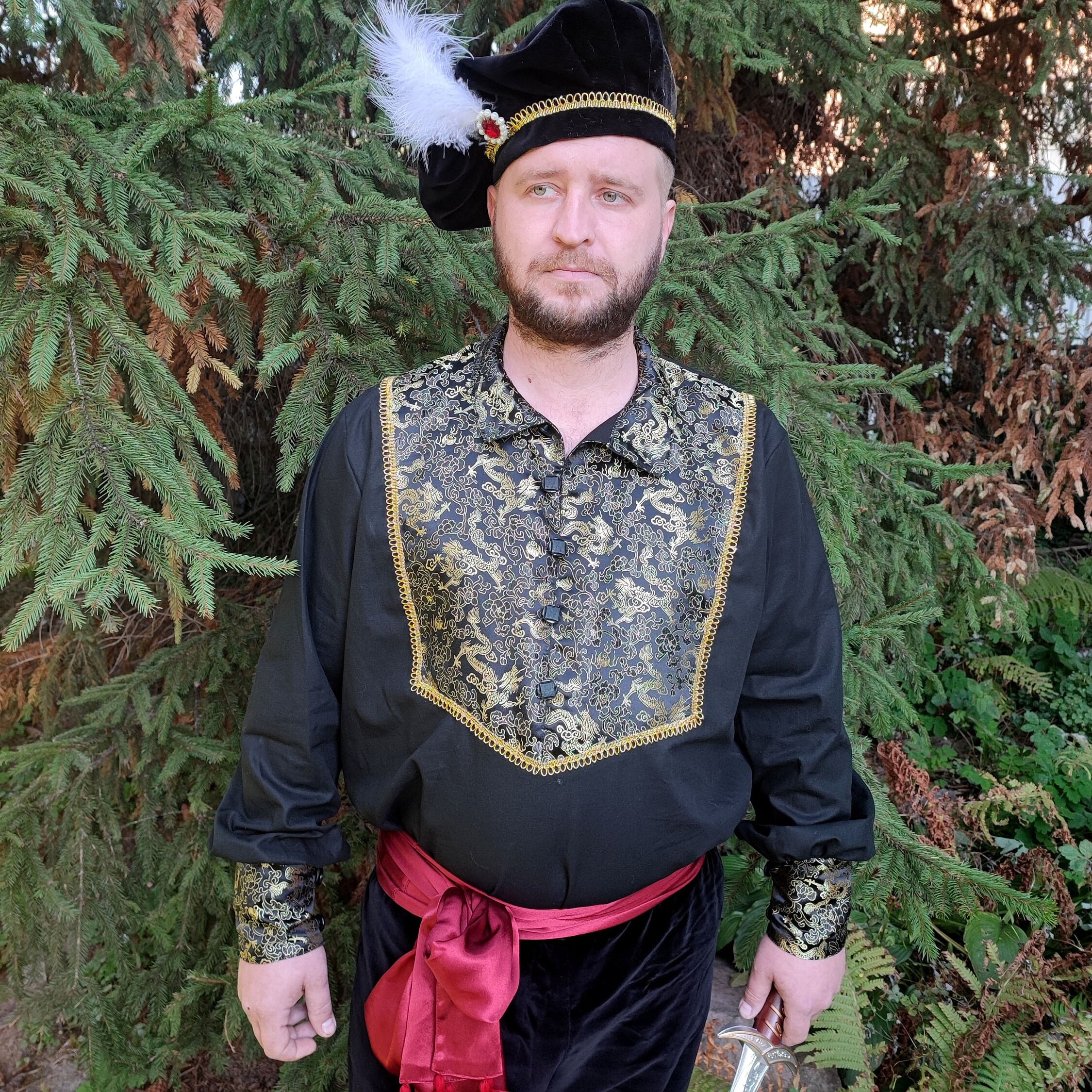 Viking Jarl's Shirt, Black & Gold Royal Tunic, Medieval Costume, Cotton ...