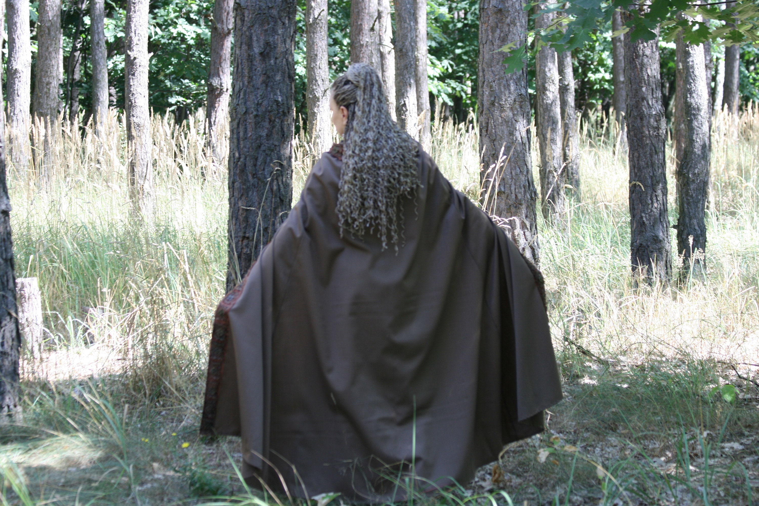 Brown Wool Hooded Cape With Golden Braid, Medieval LARP Cosplay - Etsy