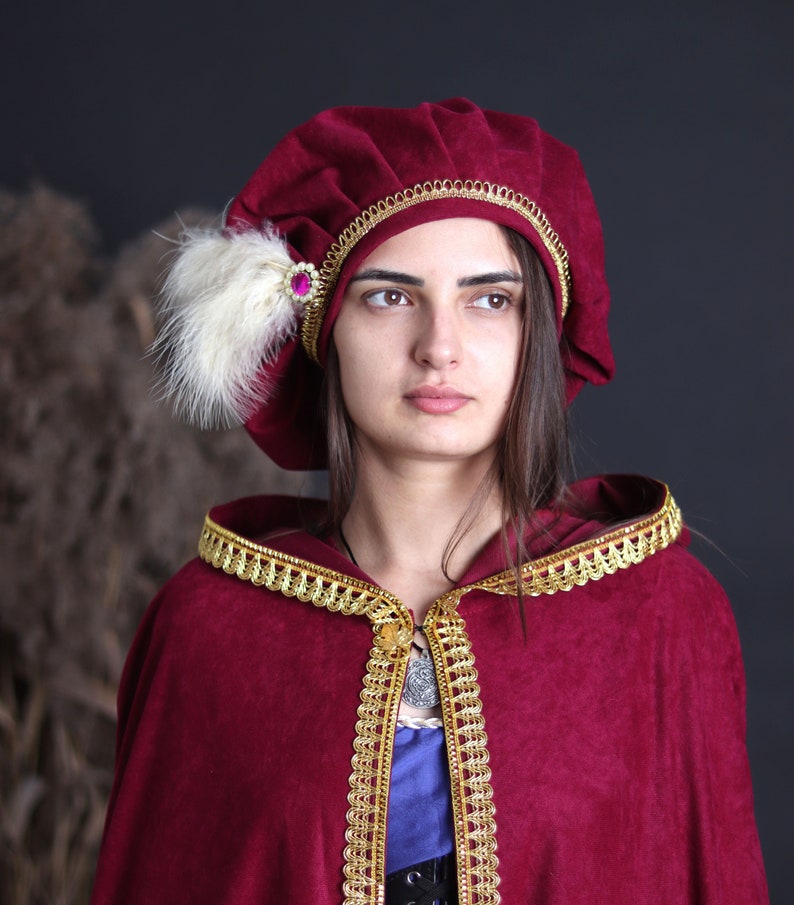 Red Medieval Floppy Hat With Pink Ostrich Feathers and Brooch - Etsy