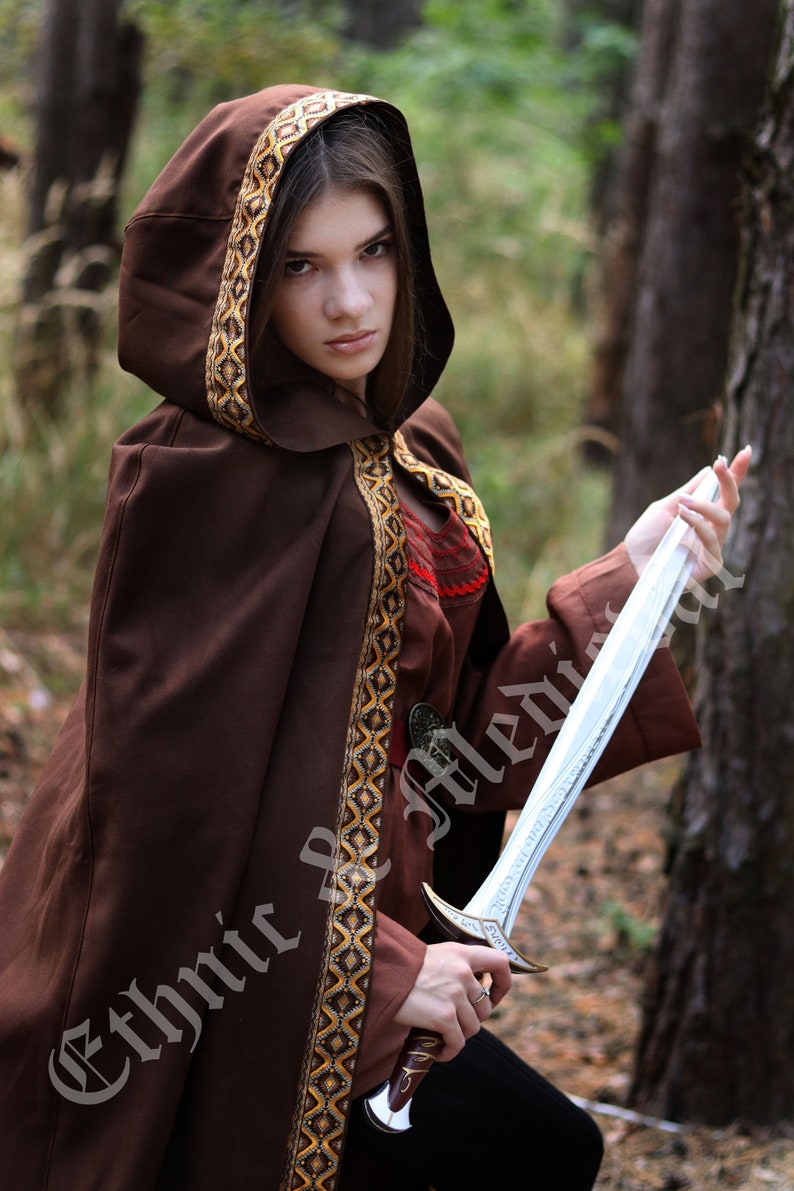 Brown Hooded Viking Cloak Wool Shieldmaiden's Cape With - Etsy