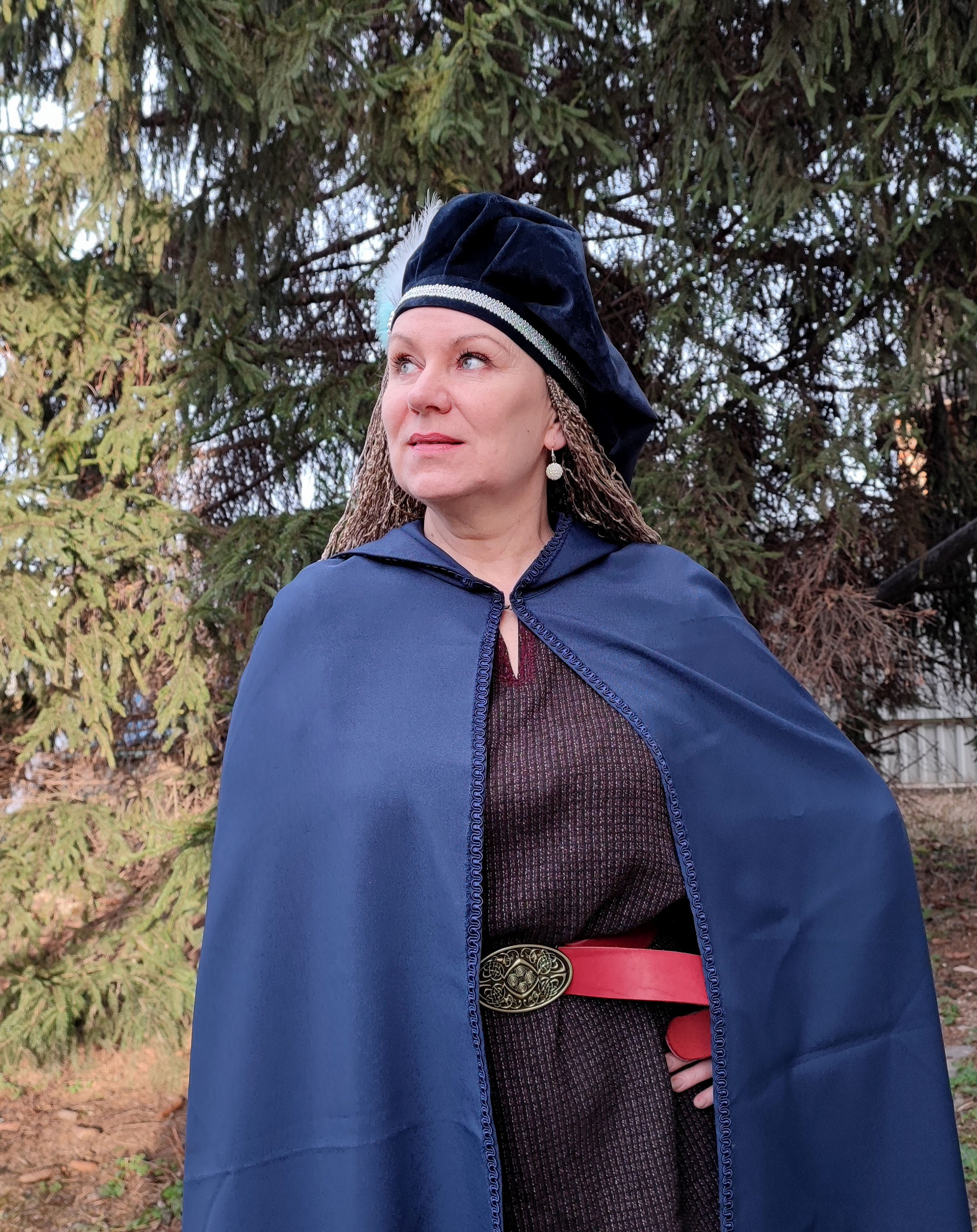 Midnight Blue Medieval Hat With Feathers and Turquoise Brooch - Etsy