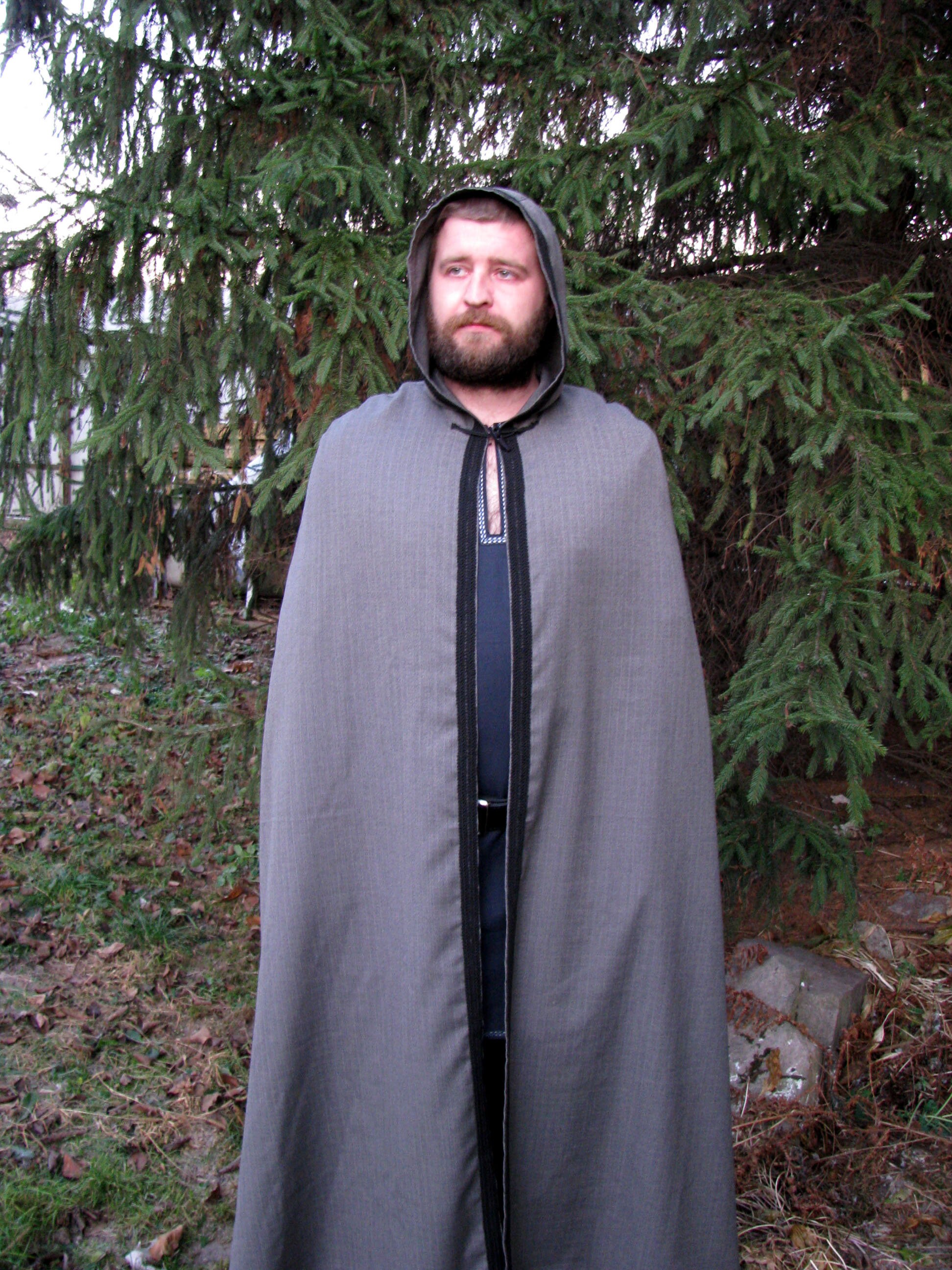 Medieval Cloak for Men Gray Wool Hooded Cape With Black Trim - Etsy
