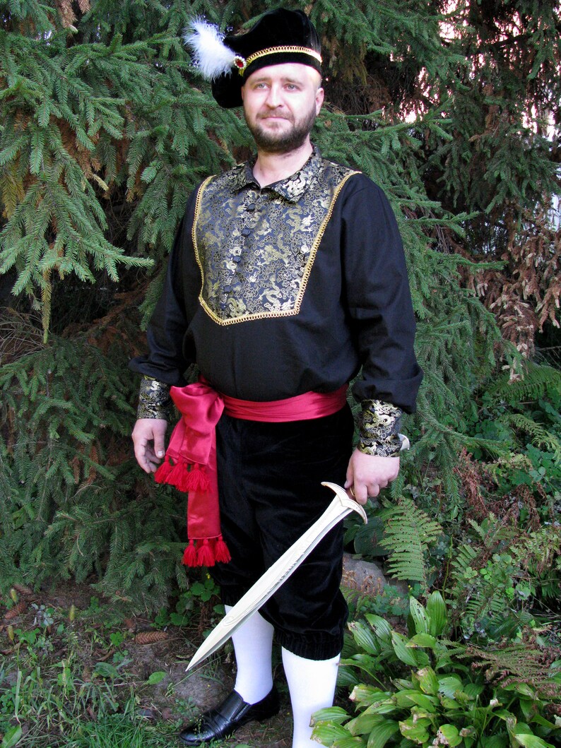 Viking Jarl's Shirt, Black & Gold Royal Tunic, Medieval Costume, Cotton ...